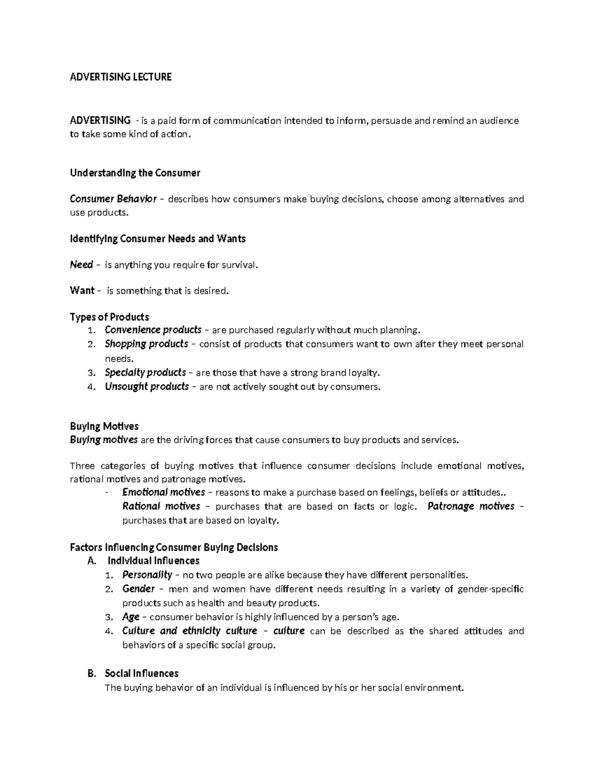 Advertising Lecture - ADVERTISING LECTURE ADVERTISING - is a paid form ...