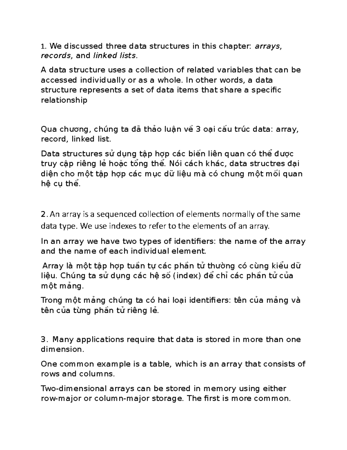 Script Slide - dap an - We discussed three data structures in this chapter: arrays, records, and ...