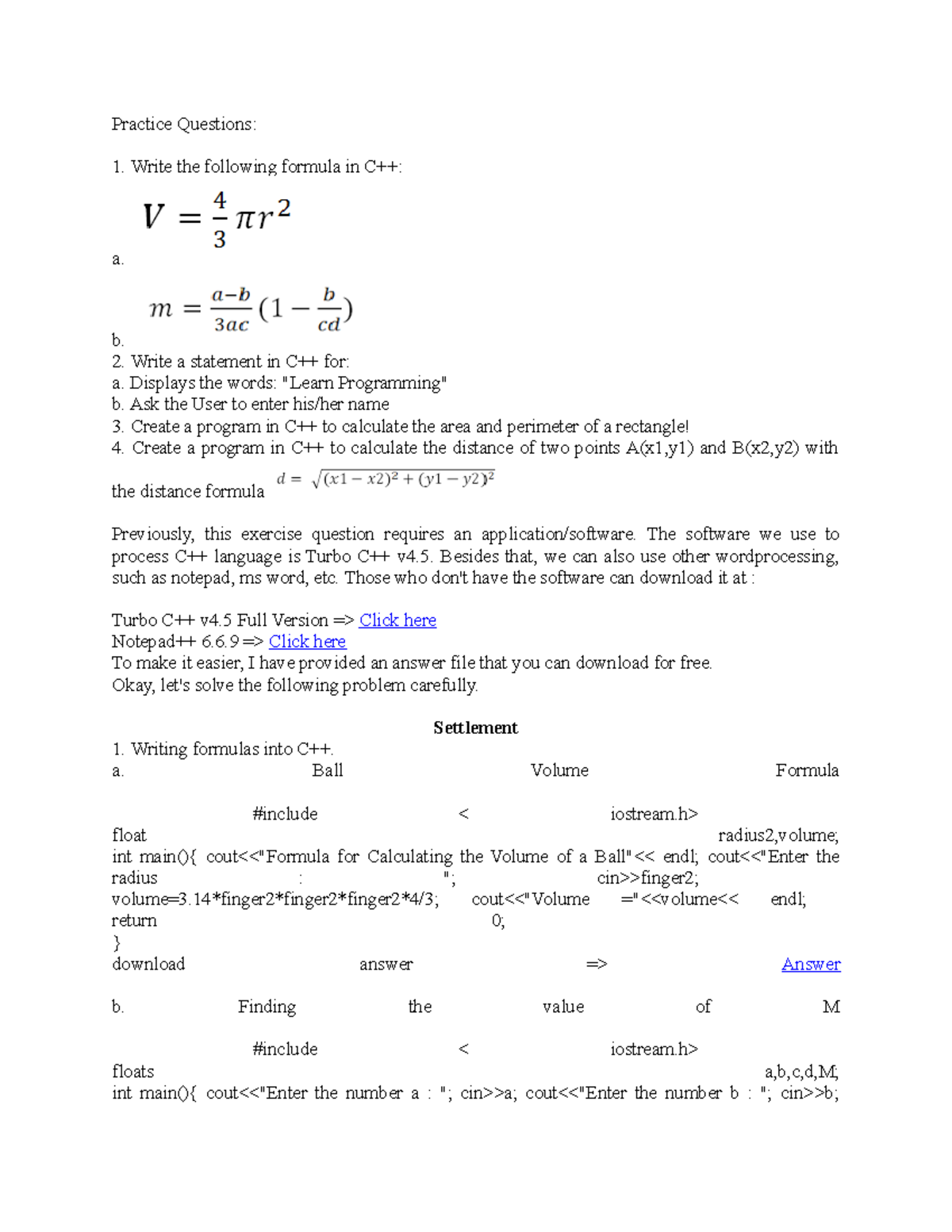 Practice Questions 8 - Practice Questions: Write the following formula ...