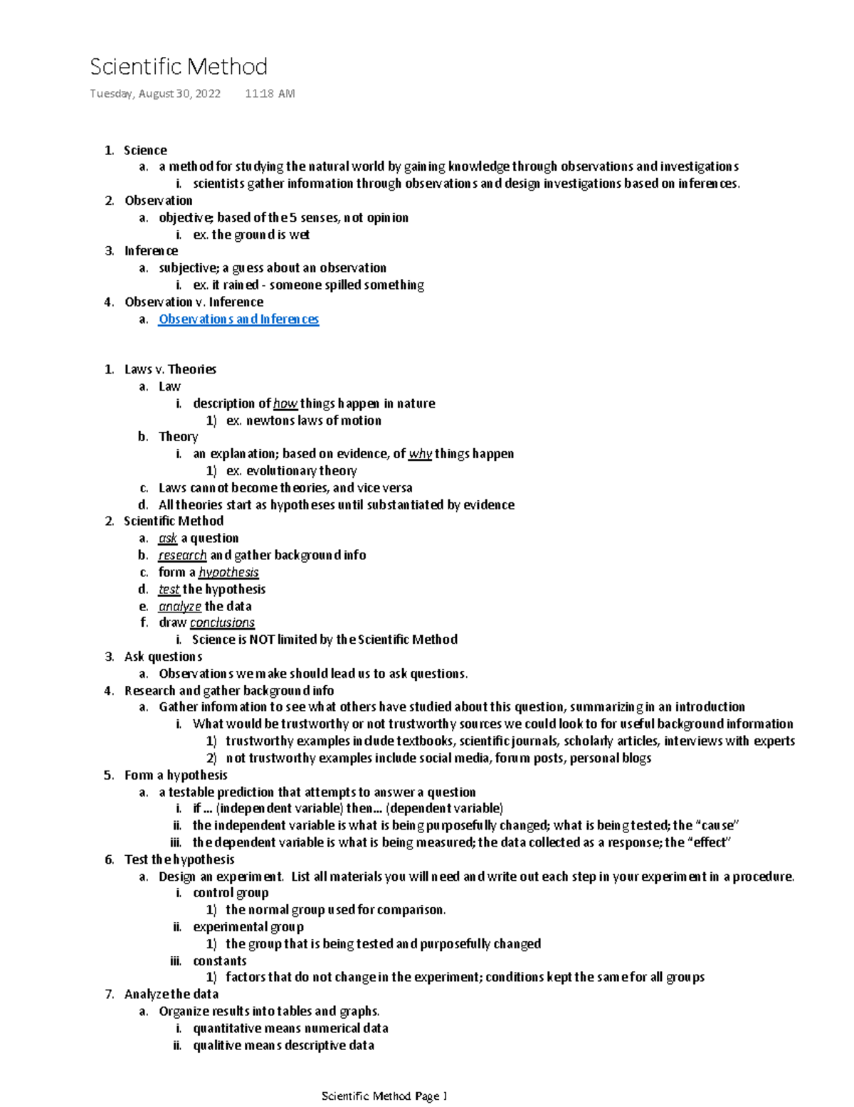 Scientific Method Notes - Science a method for studying the natural ...