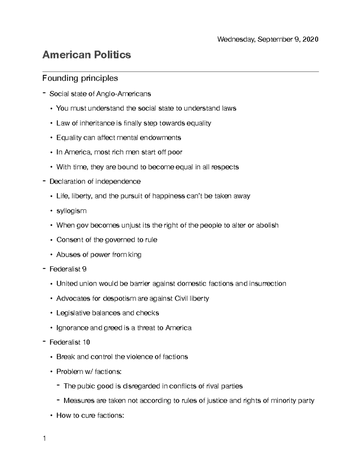Founding Principles - Wednesday, September 9, 2020 American Politics ...