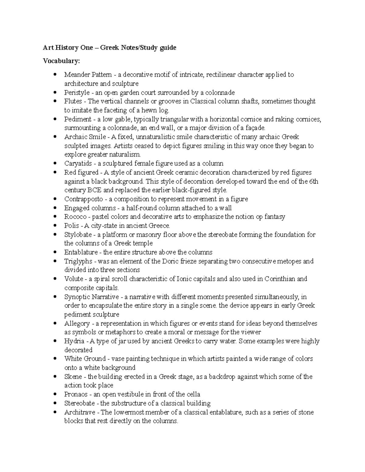 Art History Notes - Greek - Art History One – Greek Notes/Study guide ...