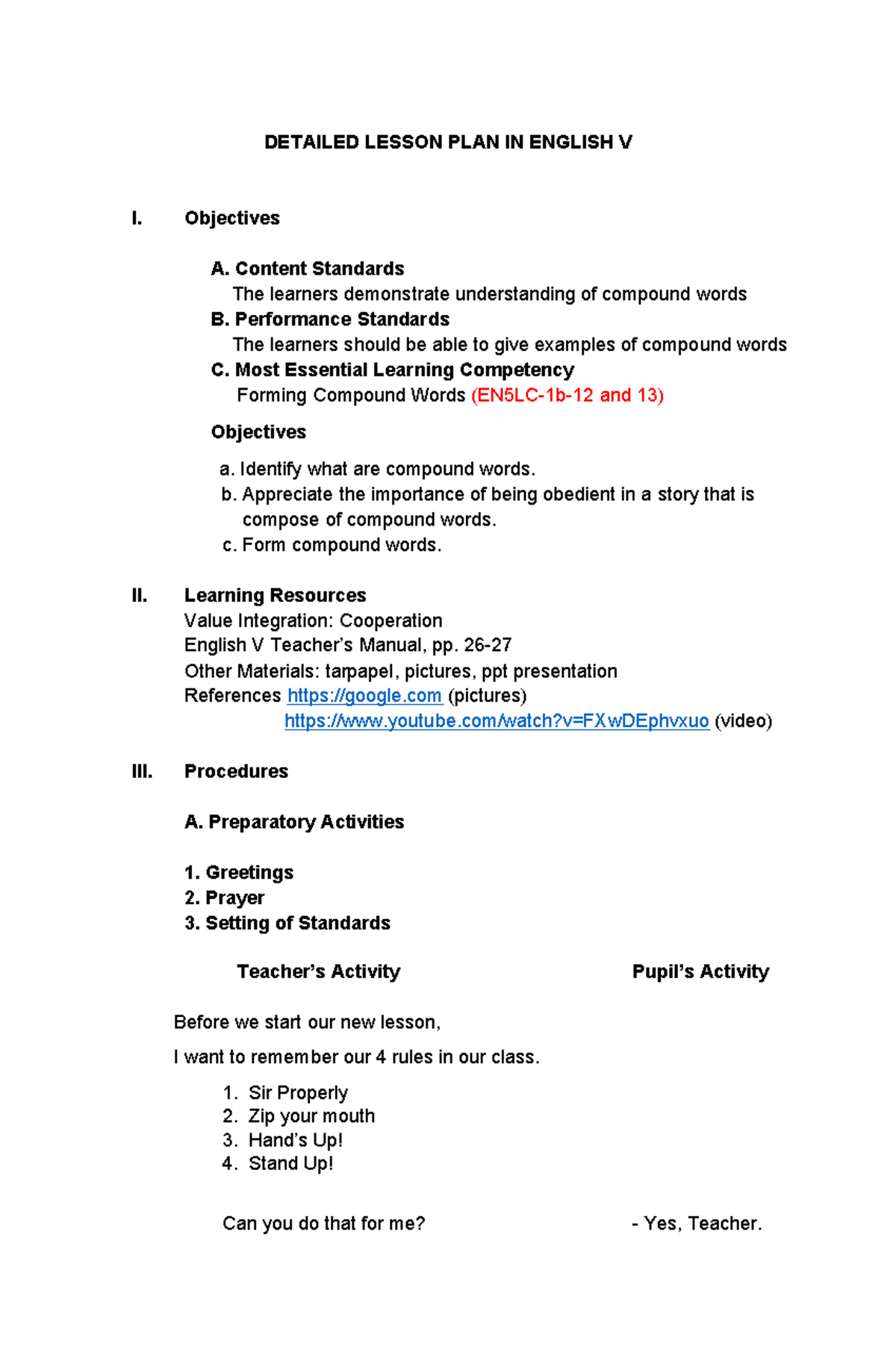 DLP ENG 5 final Copy - NONE - DETAILED LESSON PLAN IN ENGLISH V I ...