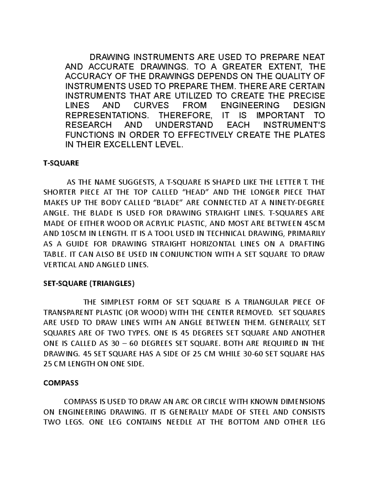 Drawing Instruments - DRAWING INSTRUMENTS ARE USED TO PREPARE NEAT AND ...