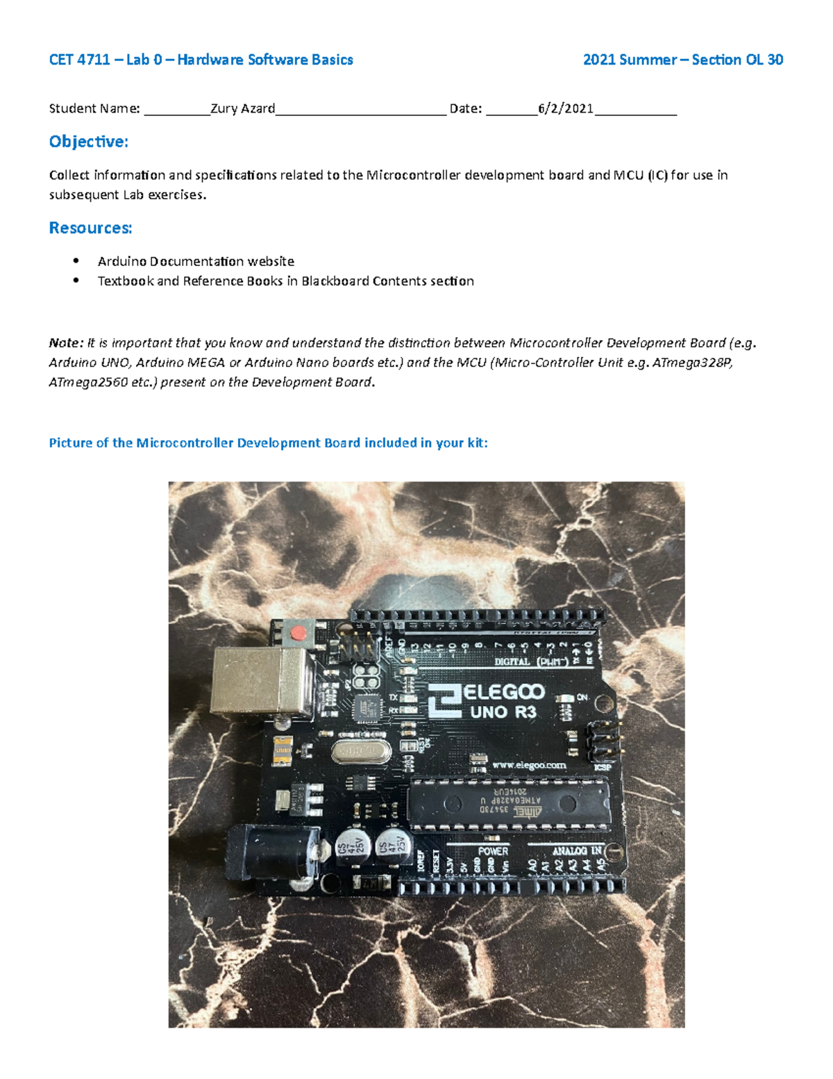 CET 4711 - Lab 0 - Hardware Software Basics - Student Name: Zury Azard______________ Date: - Studocu