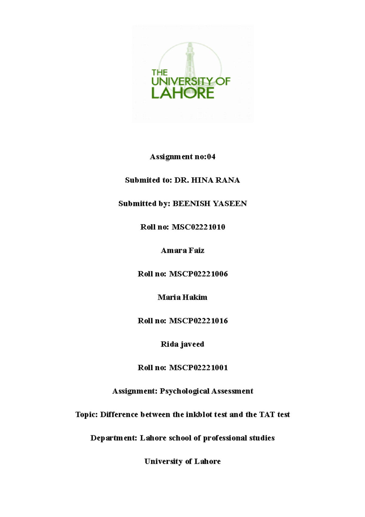 Assignment 1 - Please except it my request - Assignment no: Submited to ...