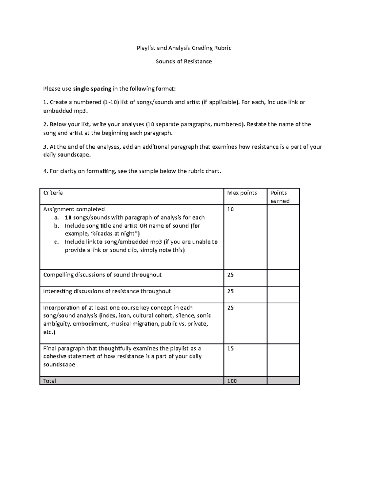 Playlist and Analysis Grading Rubric F21 - Playlist and Analysis ...