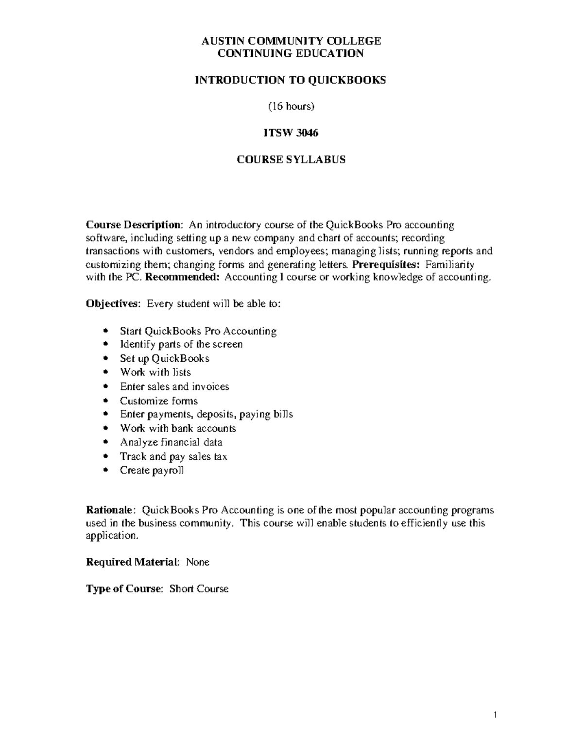 Introduction TO Quickbooks outline - CONTINUING EDUCATION INTRODUCTION ...