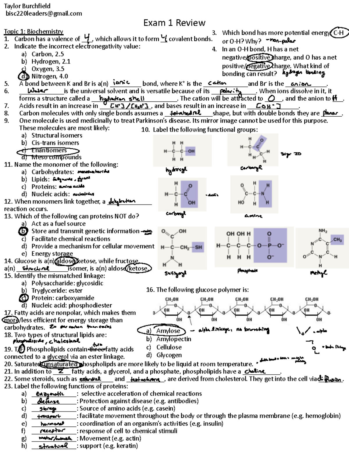 BISC 220 Exam 1 Review - Lecture notes All - Taylor Burchfield ...
