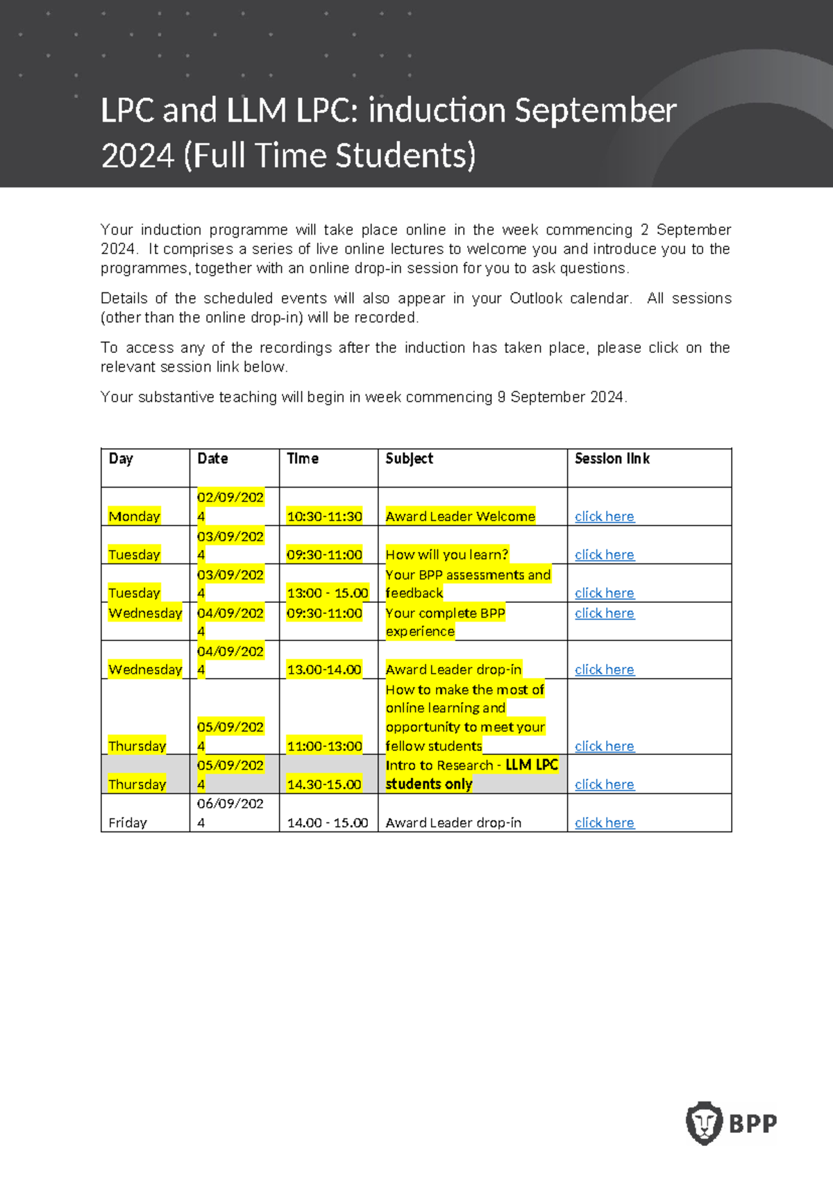 Updated Sept 24 induction schedule FT LPC LLM LPC - LPC and LLM LPC ...