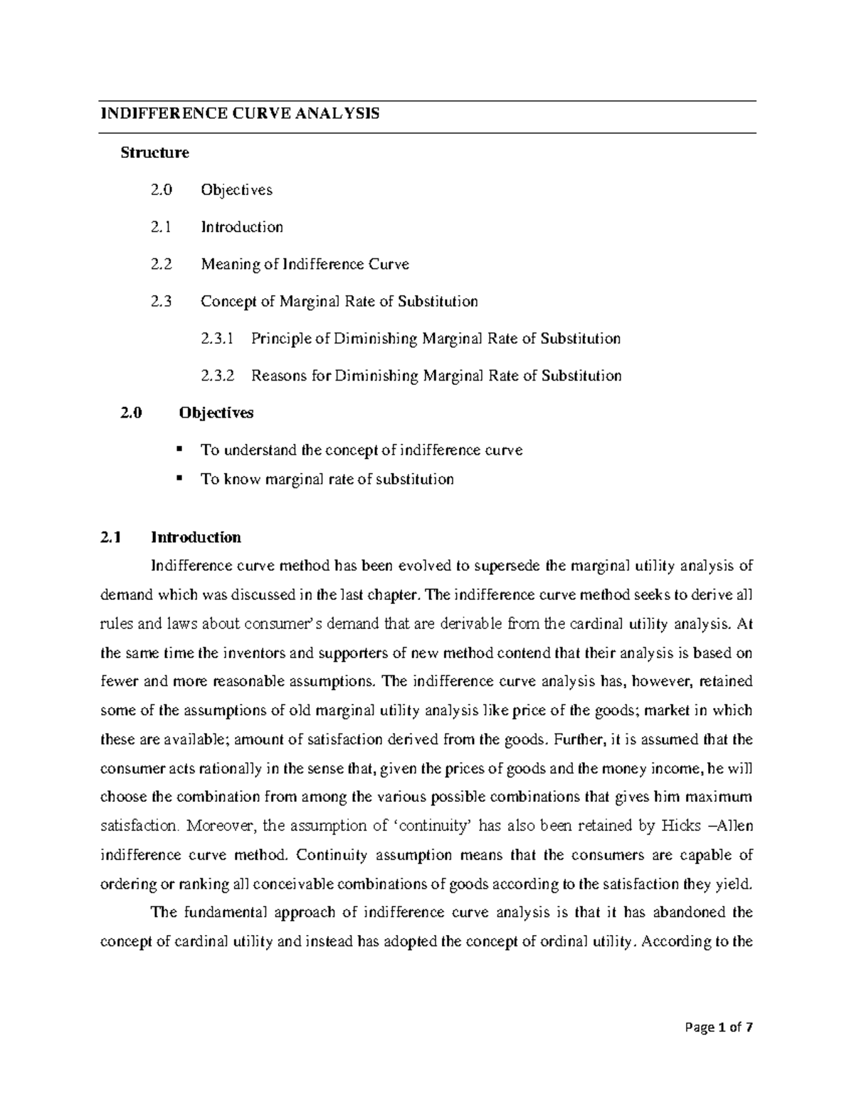 2. Indifference Curve Analysis - BA I - INDIFFERENCE CURVE ANALYSIS ...