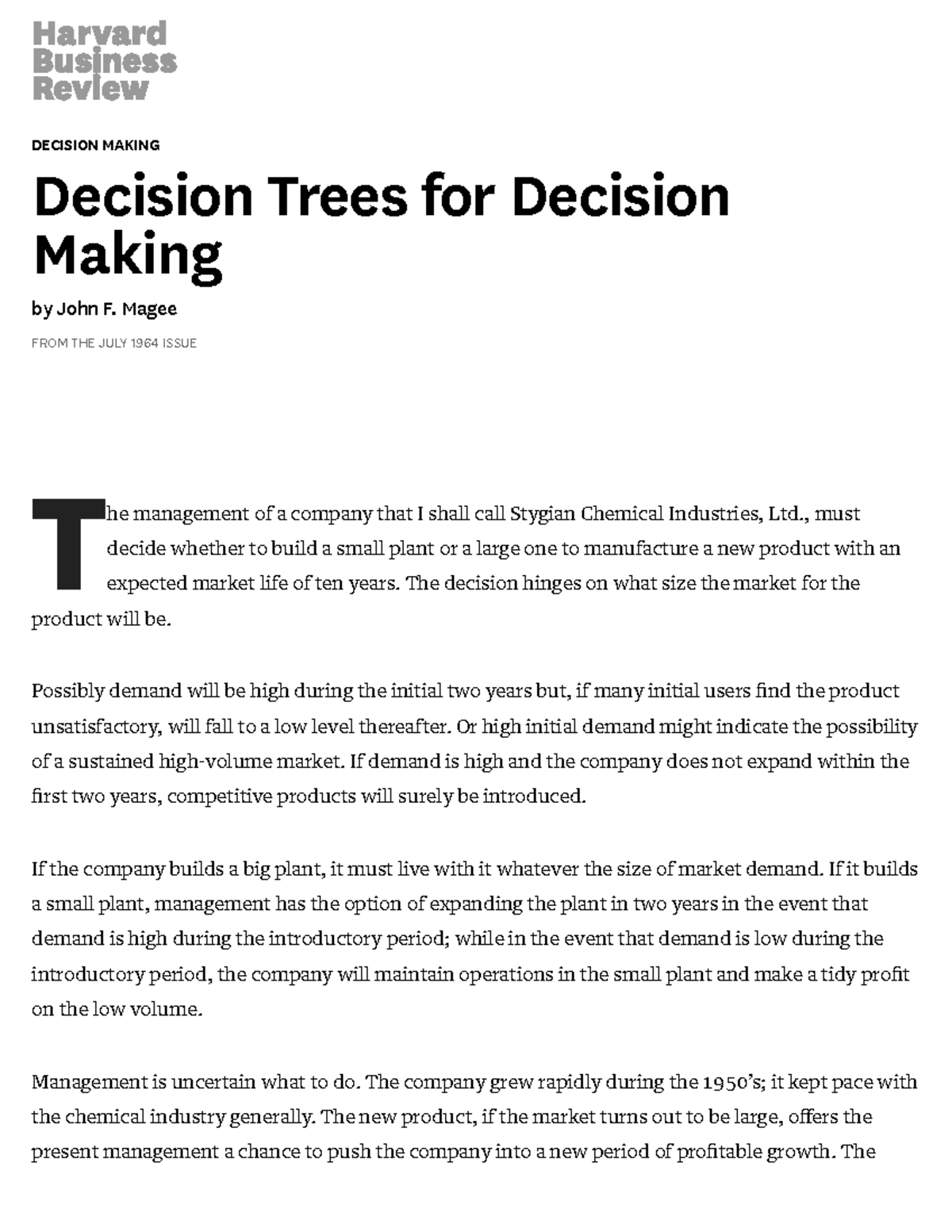 Decision Making - Decision Trees - DECISION MAKING Decision Trees for Decision Making by John F ...