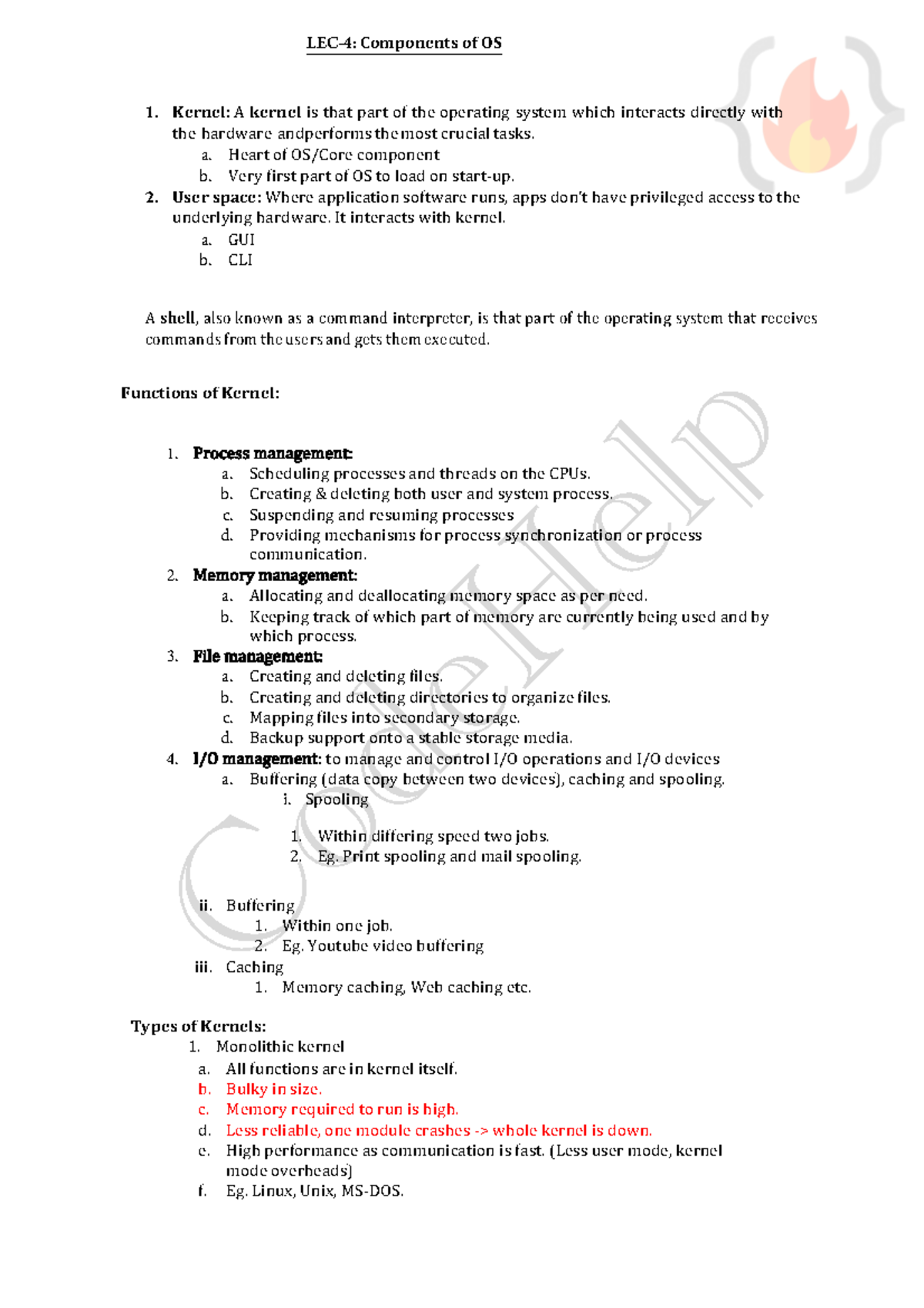 Lec-4 - ..... - LEC-4: Components of OS Kernel: A kernel is that part ...