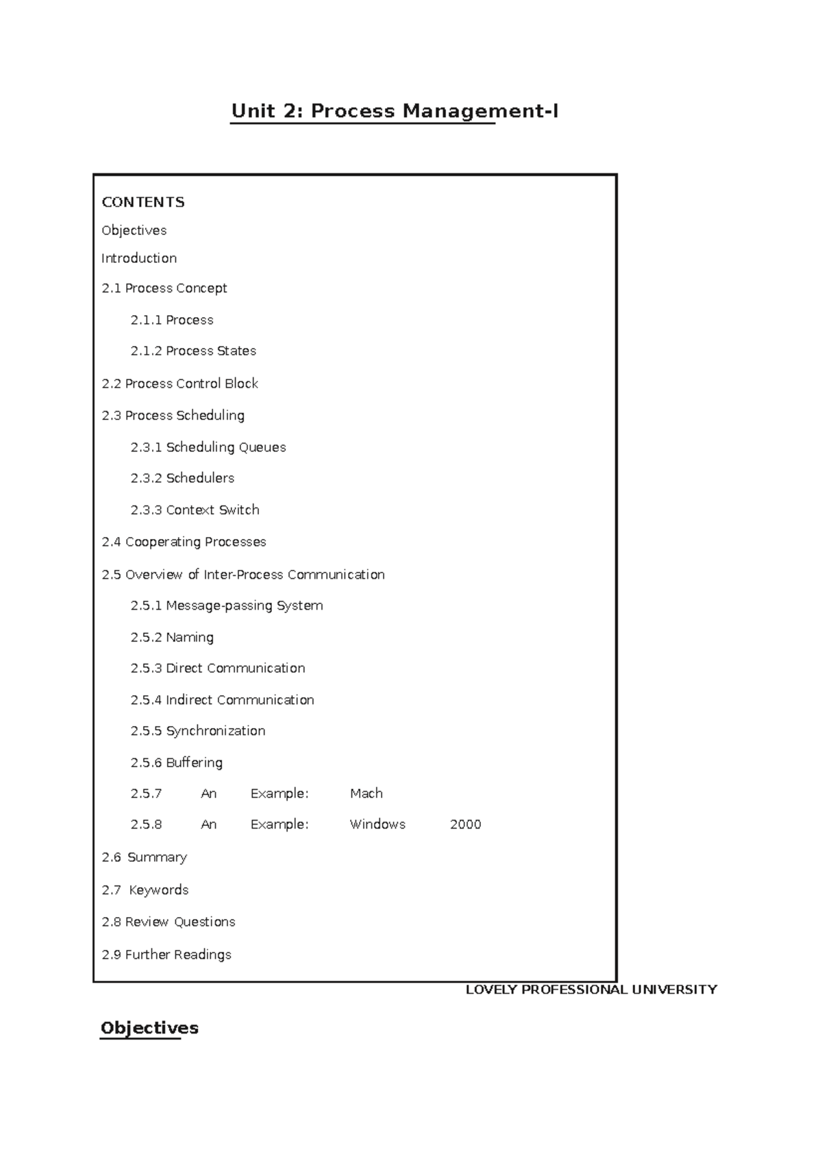 Unit 2 - notes - Unit 2: Process Management-I CONTENTS Objectives ...