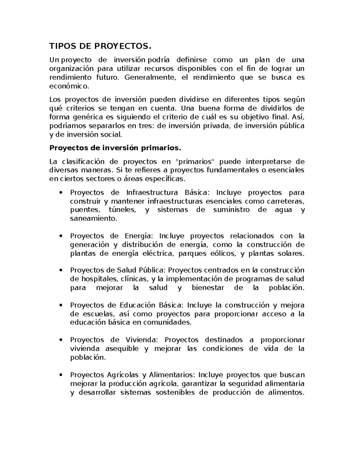 Tipos DE Proyectos - TIPOS DE PROYECTOS. Un proyecto de inversión ...