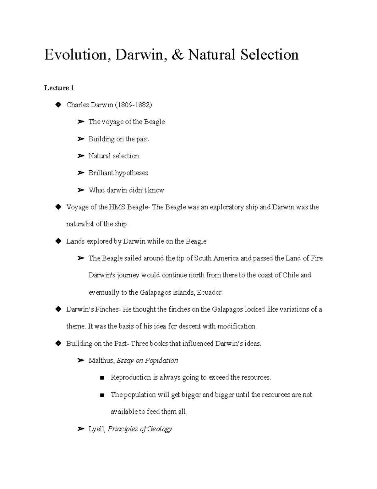 BIO 287 Lecture 1-6 Notes - Google Docs - Evolution, Darwin, & Natural ...