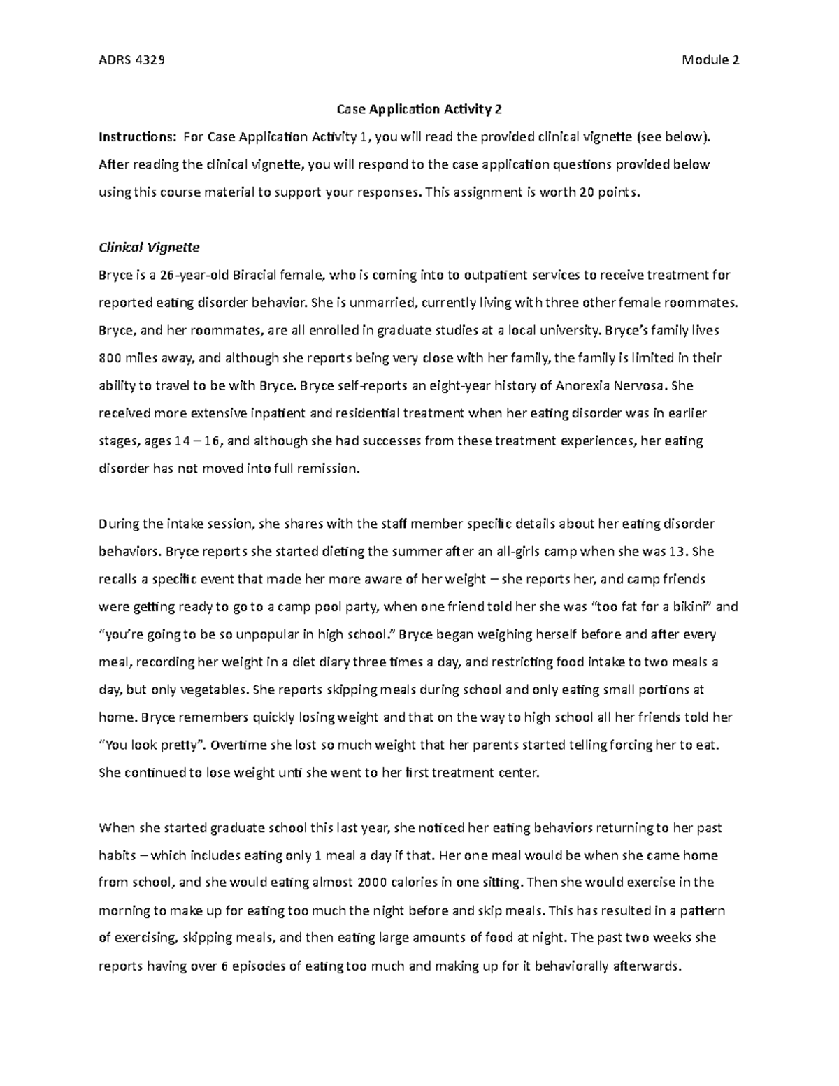 CASE Application Activity #1 - Case Application Activity 2 Instructions ...