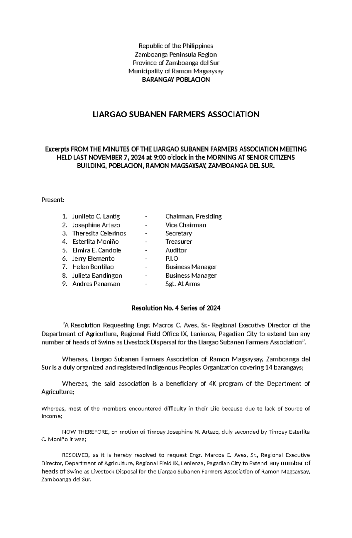 Liargao subanen ass - Locally - Republic of the Philippines Zamboanga ...