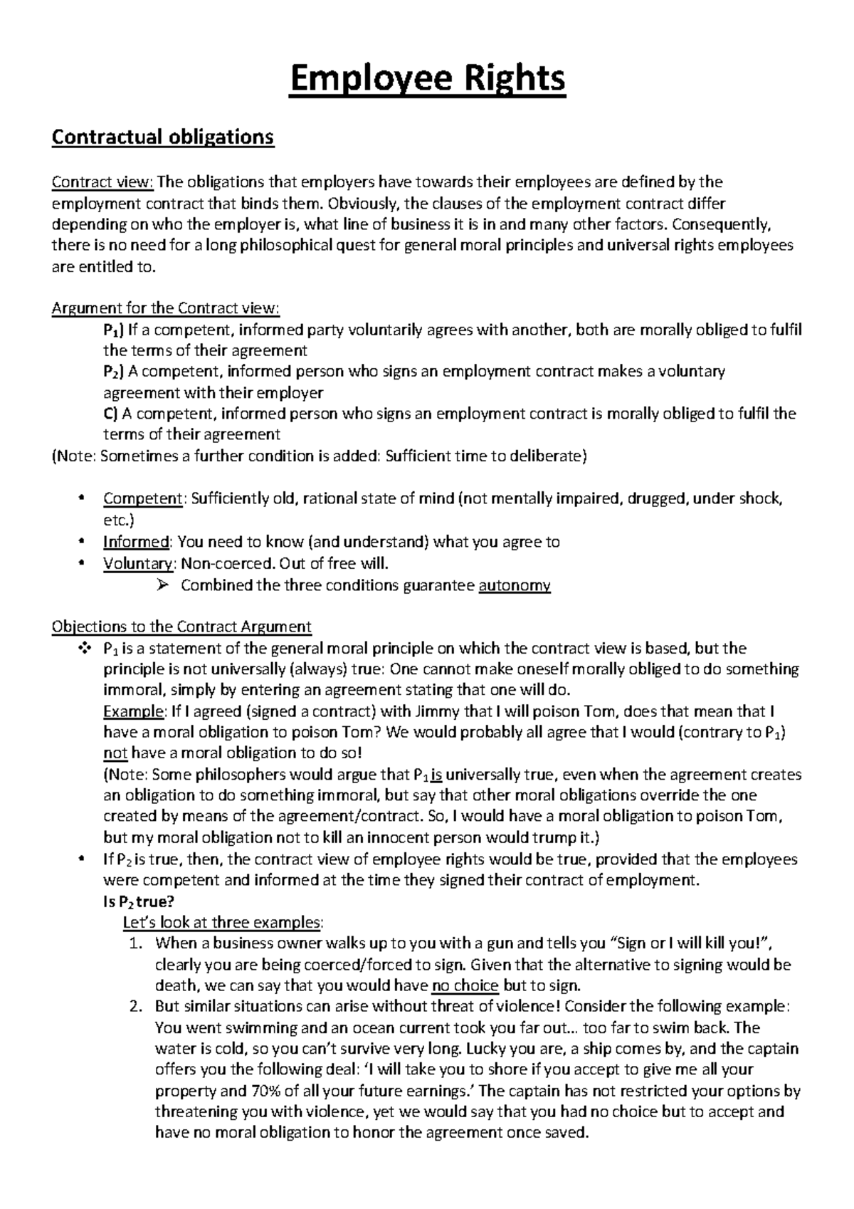 5 - Employee Rights - Employee Rights Contractual obligations Contract ...