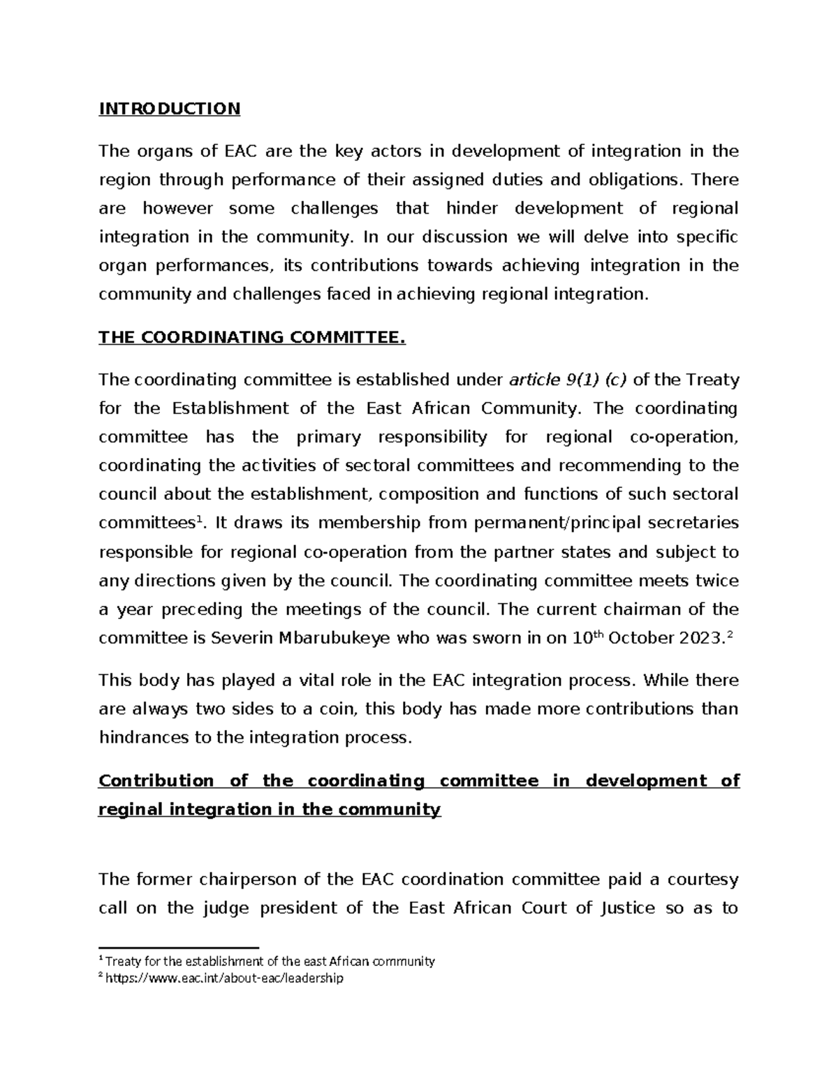 Process of intergration of EAC organs - INTRODUCTION The organs of EAC ...