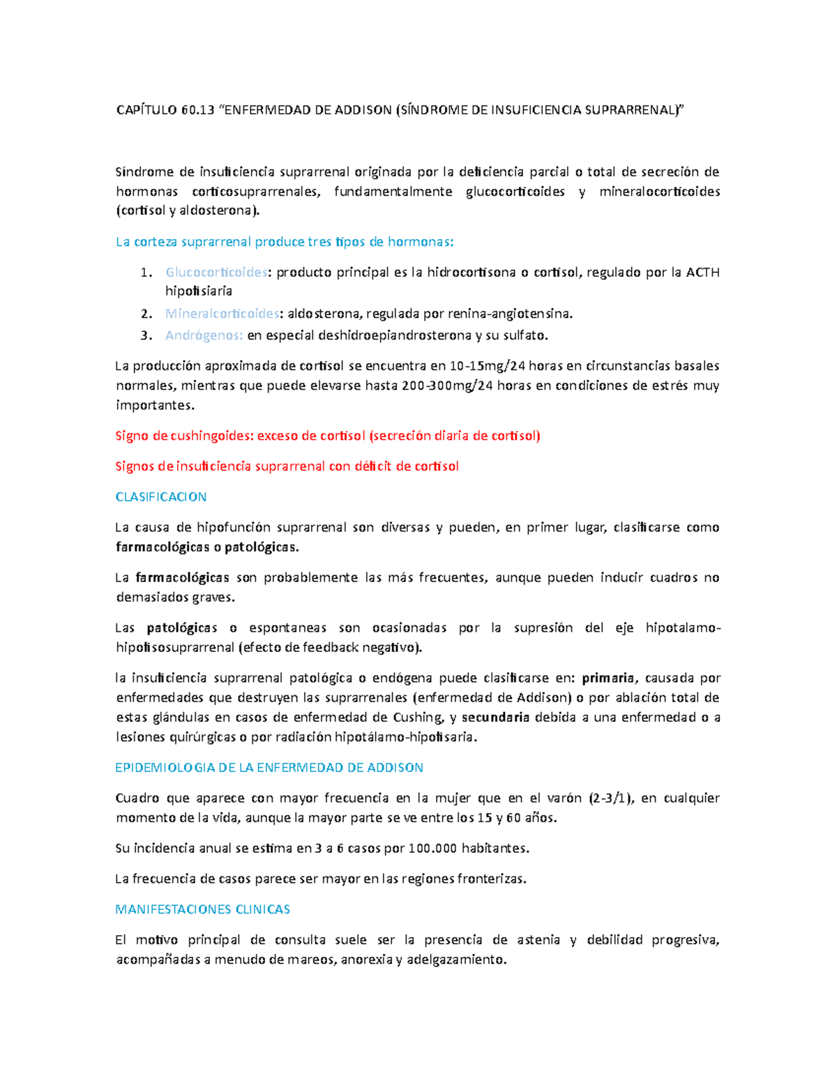 Addison - CAPÍTULO 60 “ENFERMEDAD DE ADDISON (SÍNDROME DE INSUFICIENCIA ...