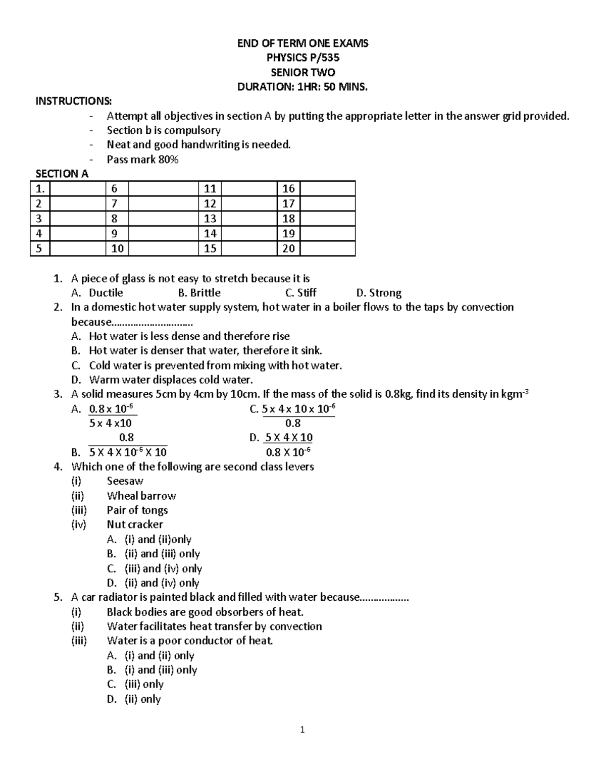 S2 Physics END OF TERM 1 - I want lecture notes - END OF TERM ONE EXAMS ...
