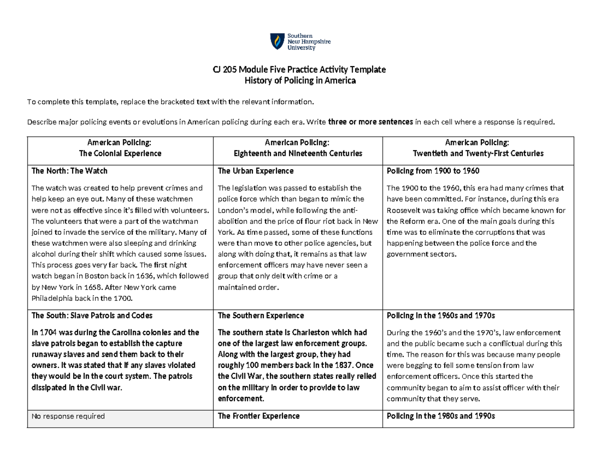 CJ 205 Module Five - Describe major policing events or evolutions in ...