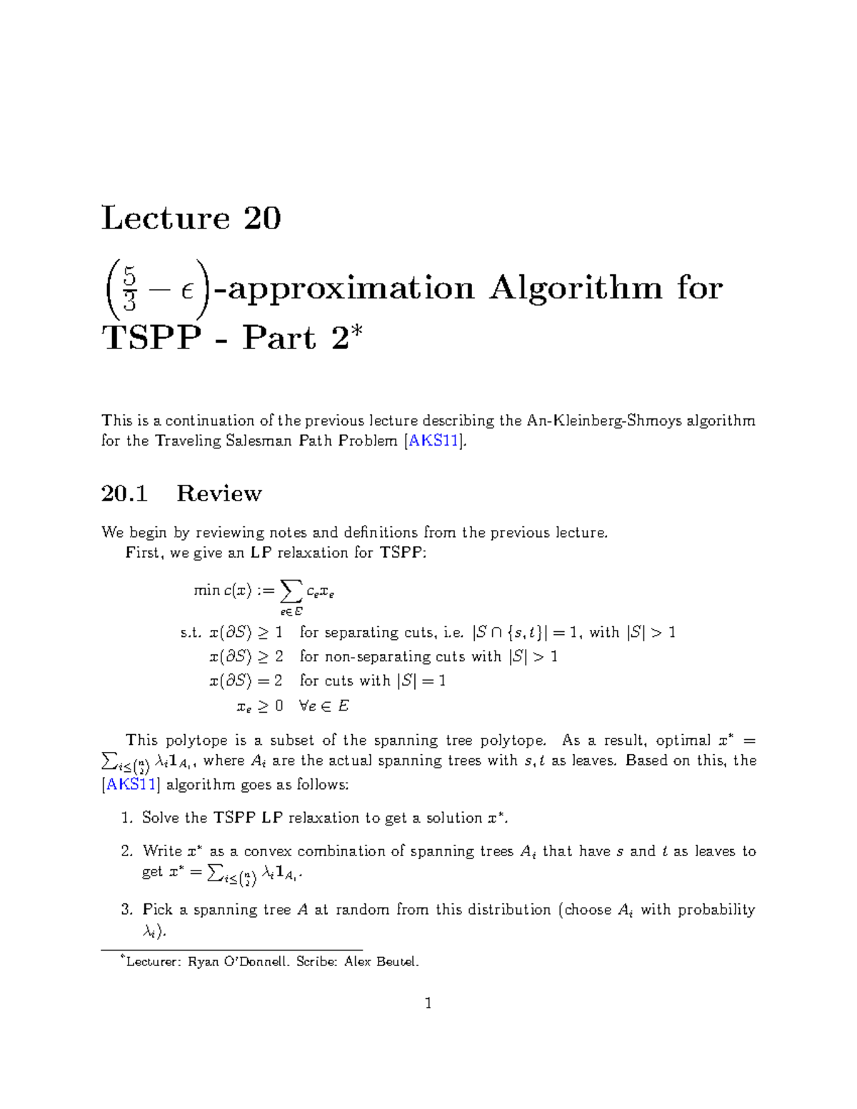 Lecture 20 Linear And Semidefinite Programming By Anupam Gupta And Ryan Odonnell Lecture 