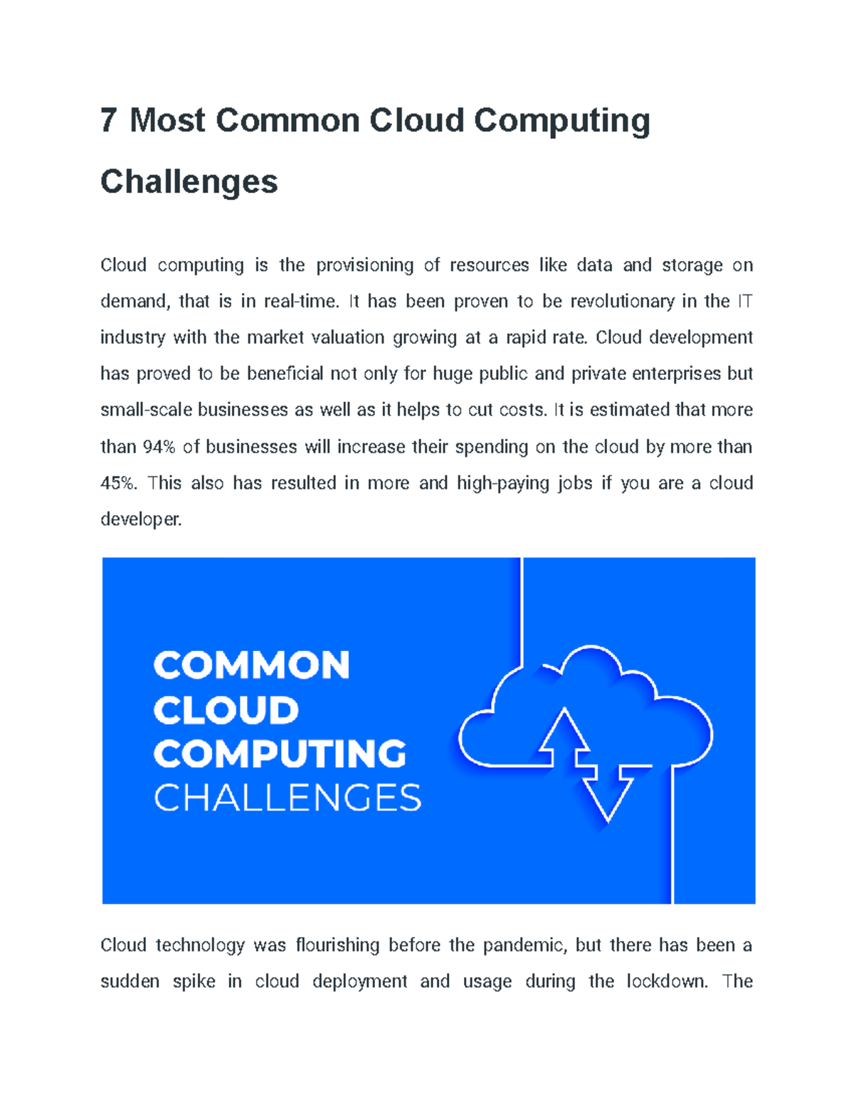 Describe the features, challenges and risks in cloud computing - 7 Most ...