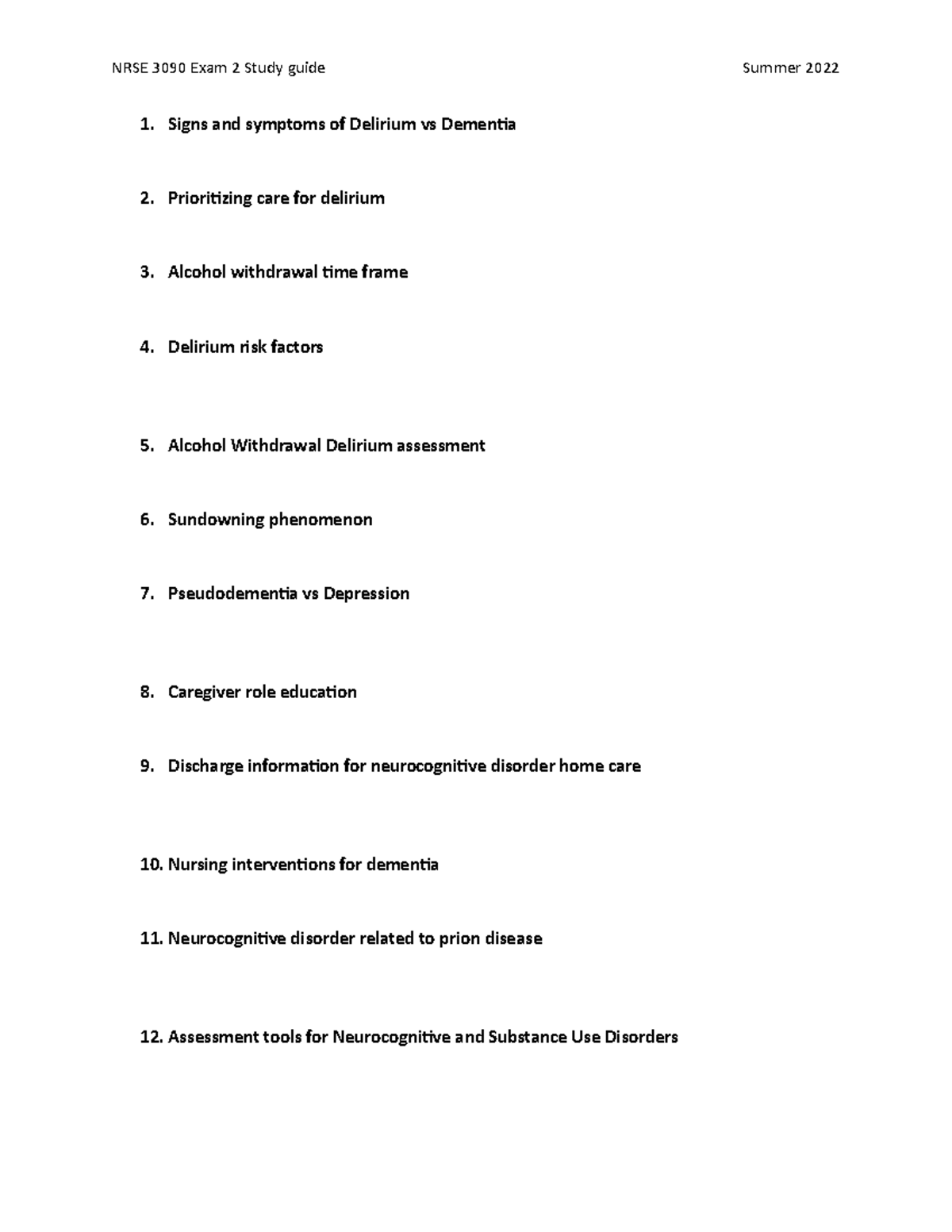 Exam 2 study guide and notes - Signs and symptoms of Delirium vs ...