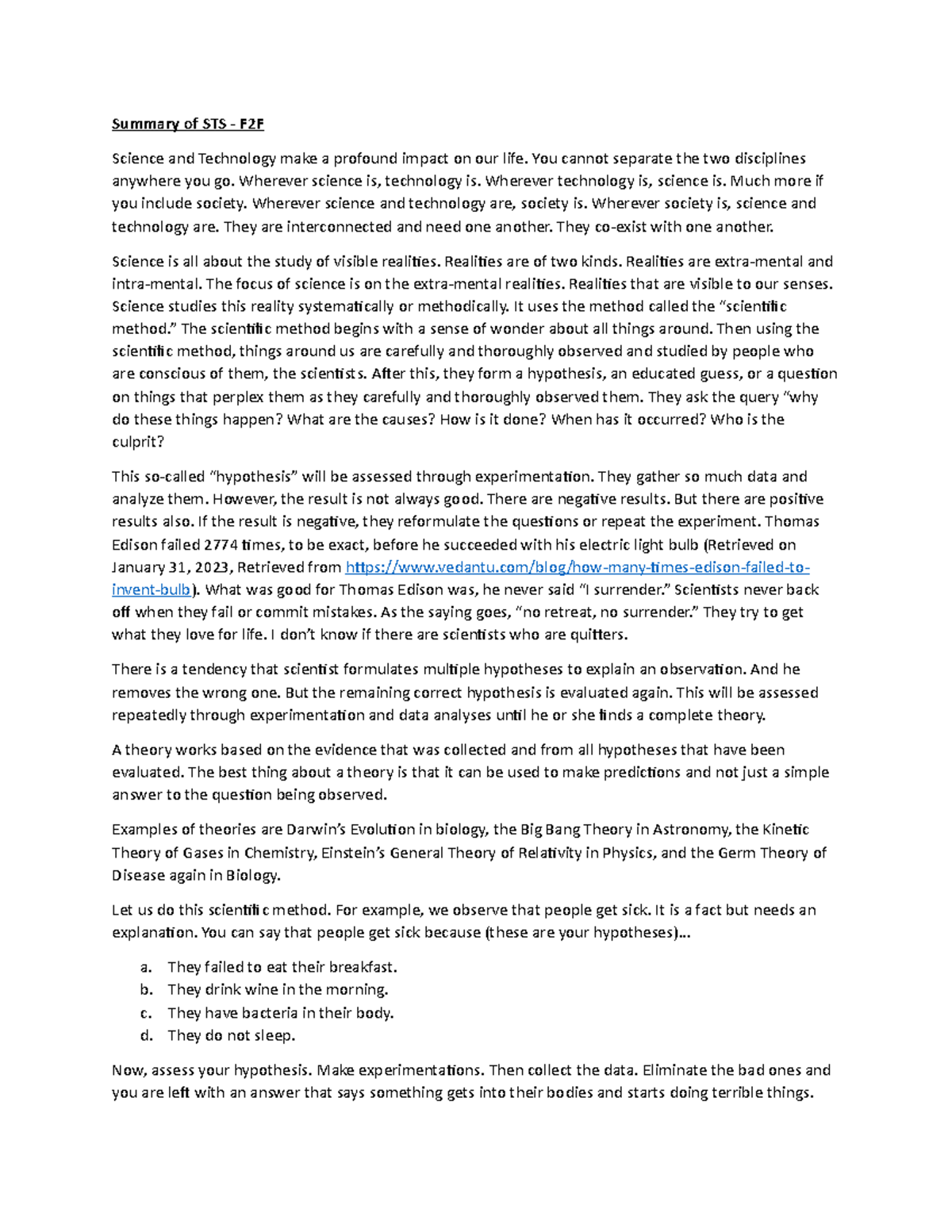 Topic-1 -Summary-of-STS - Summary of STS - F2F Science and Technology ...