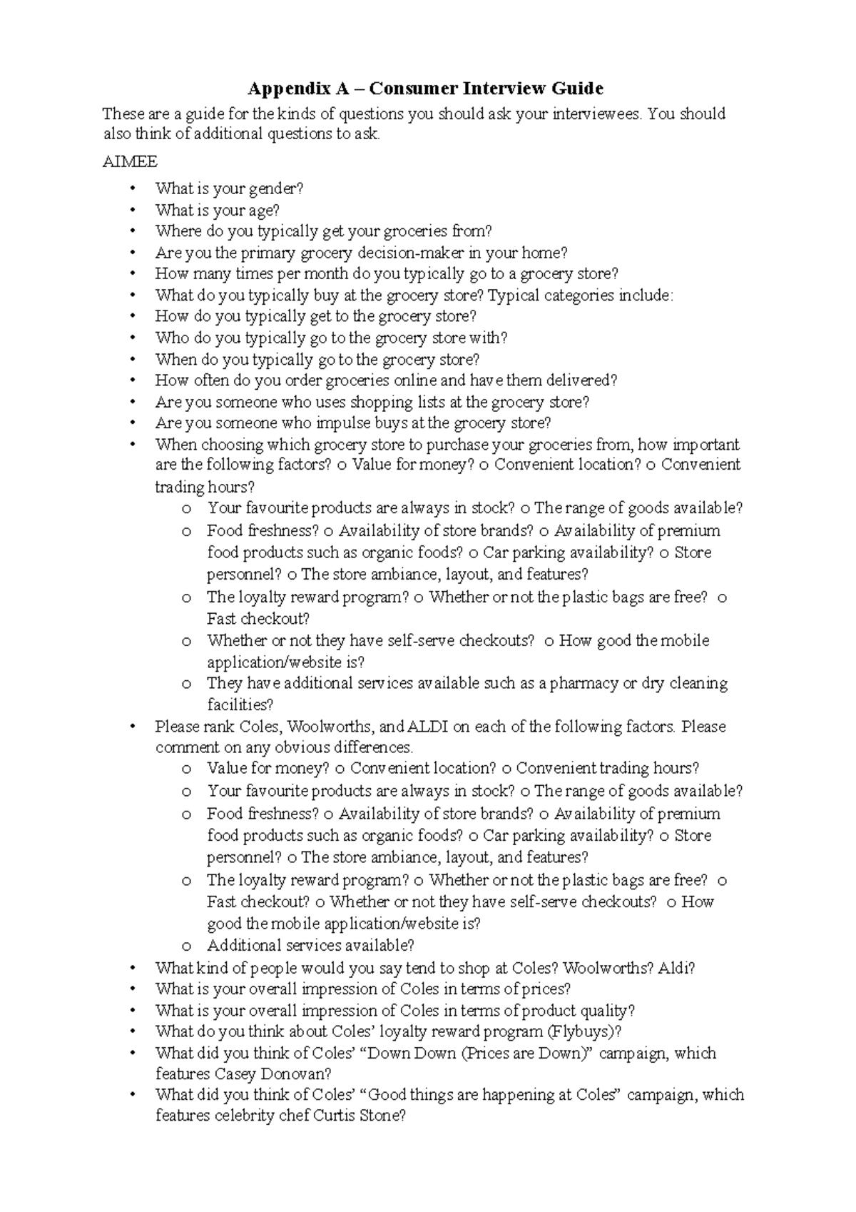 Lecture Notes - Appendix A – Consumer Interview Guide These are a guide ...