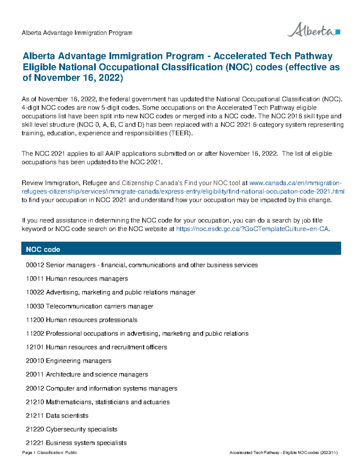 Lbr aaip tech pathway nocs codes list - Page 1 Classification: Public Accelerated Tech Pathway ...