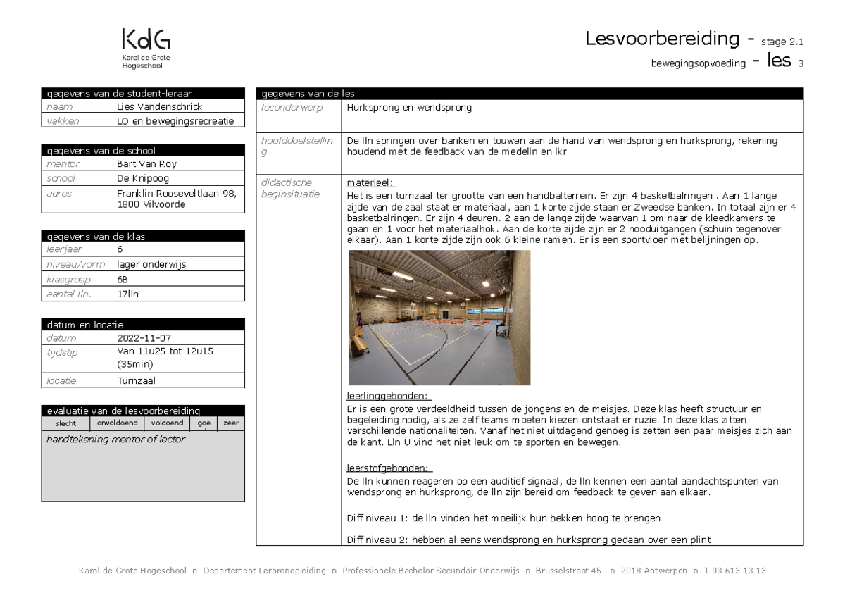 Les 3 - hurksprong en wendsprong - Lesvoorbereiding - stage 2 ...