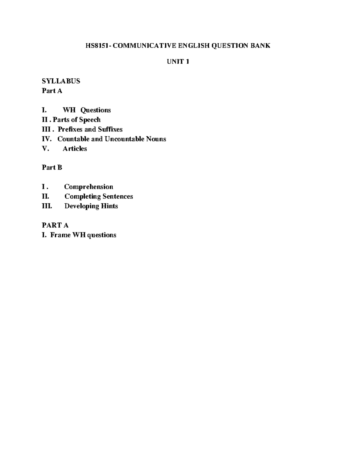 Communicative English question bank - HS8151- COMMUNICATIVE ENGLISH ...