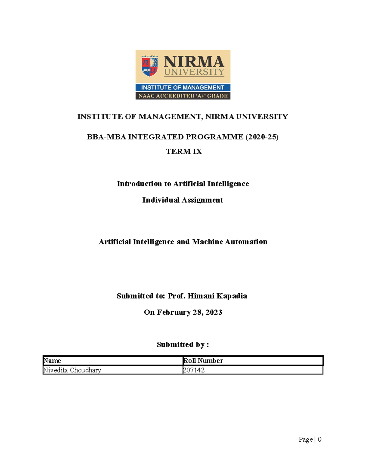 207142 IAI IA - artificaial intelligence adn machine - INSTITUTE OF ...