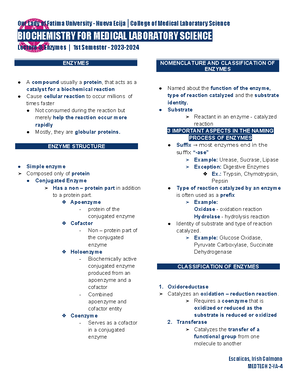 Prelims-CHEM - notes - Biochemistry explores molecular mechanisms of ...