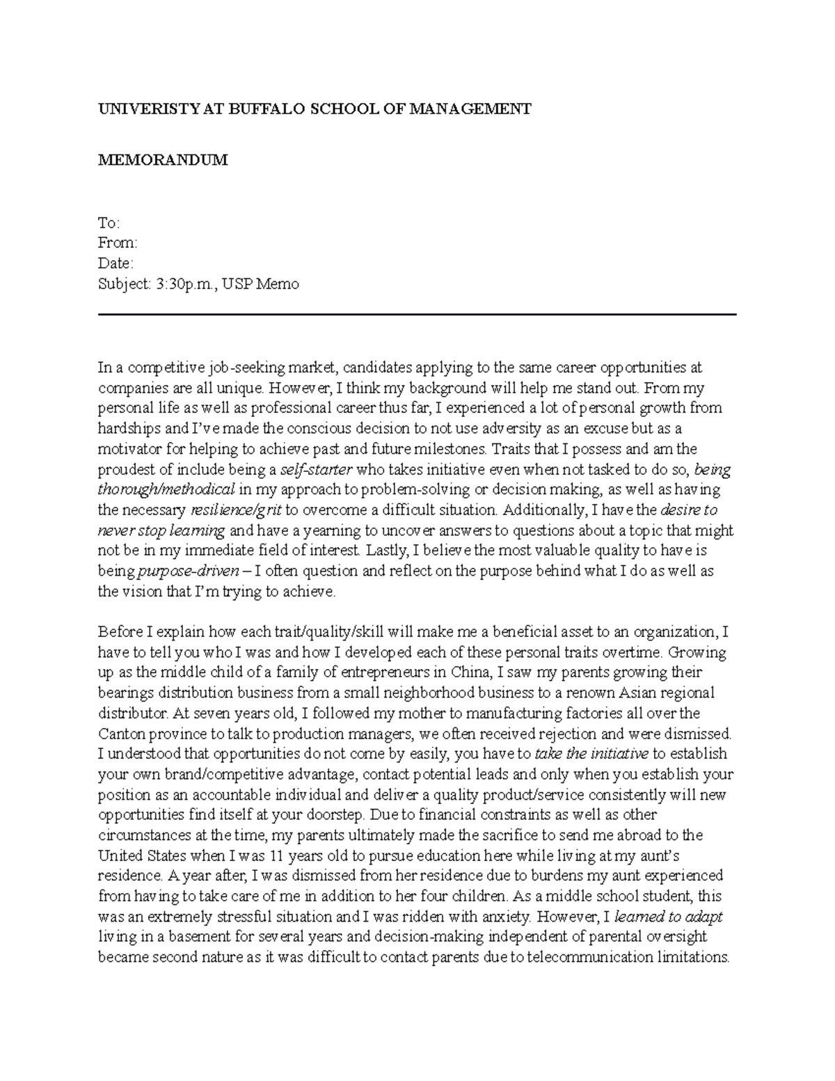 Business Com Memo Example - UNIVERISTY AT BUFFALO SCHOOL OF MANAGEMENT ...