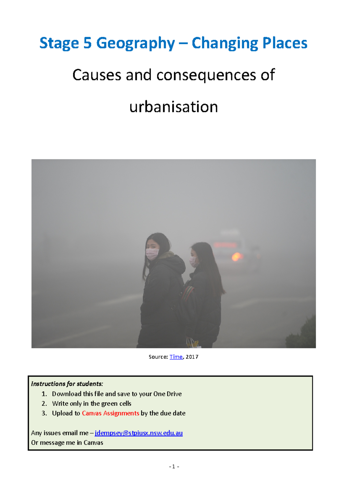 1 Causes and consequences of urbanisation booklet 2021 - Stage 5 Geography – Changing Places ...