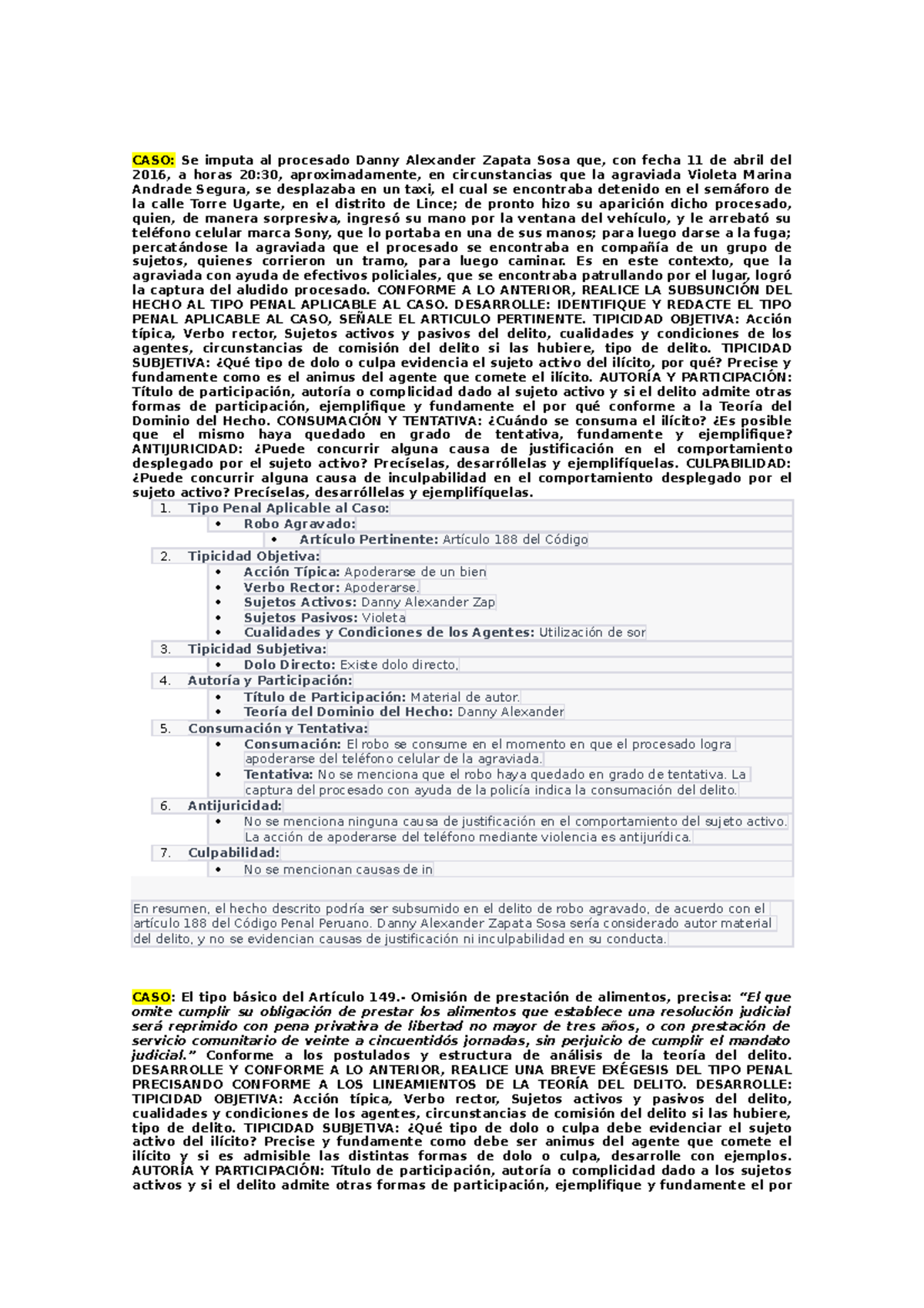 PC3 Casos Practicos - CASO: Se imputa al procesado Danny Alexander ...