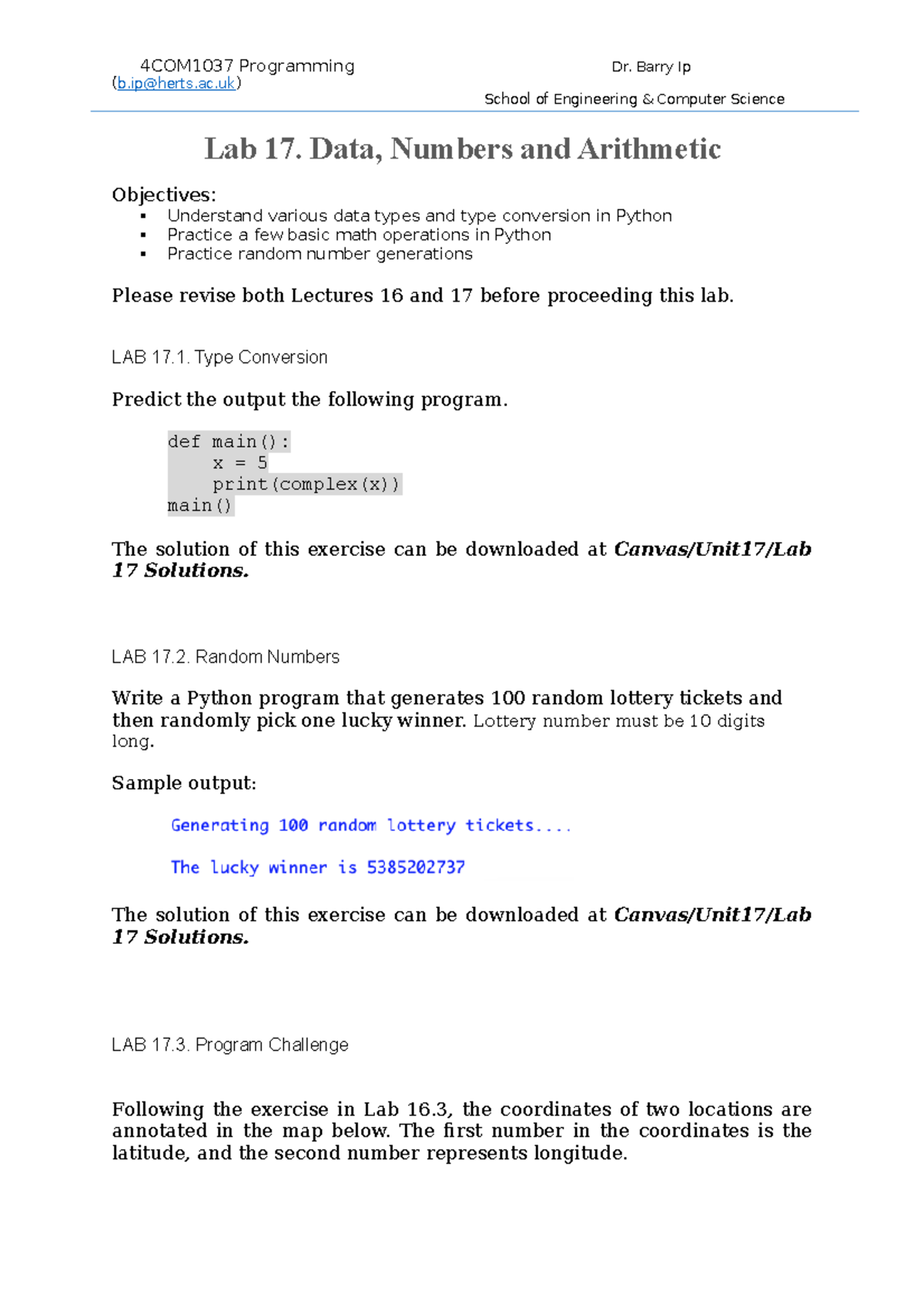 Lab 17. Data, Numbers, and Arithmetic - 4COM1037 Programming Dr. Barry ...