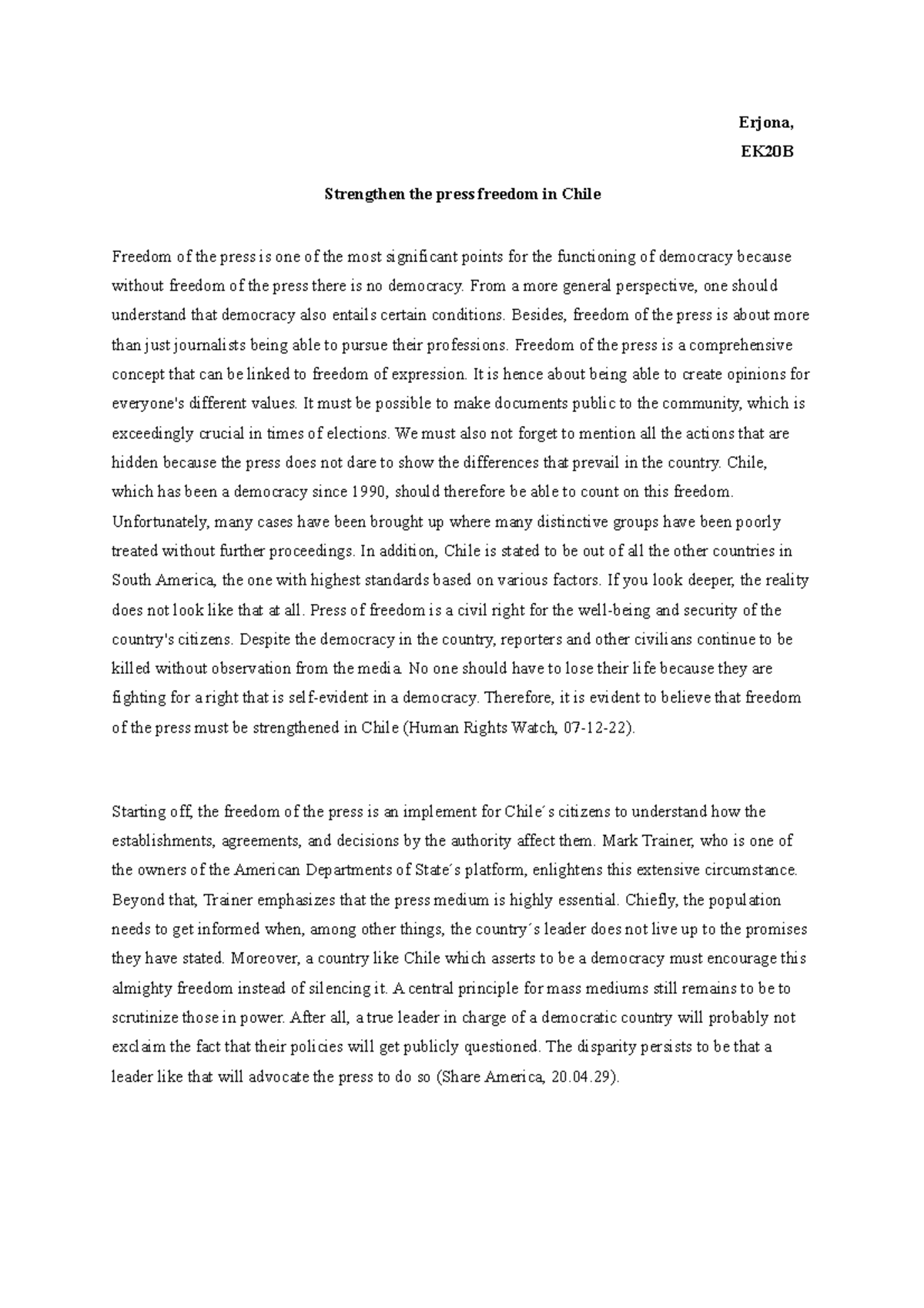 Strengthen the freedom of the press - Erjona, EK20B Strengthen the ...