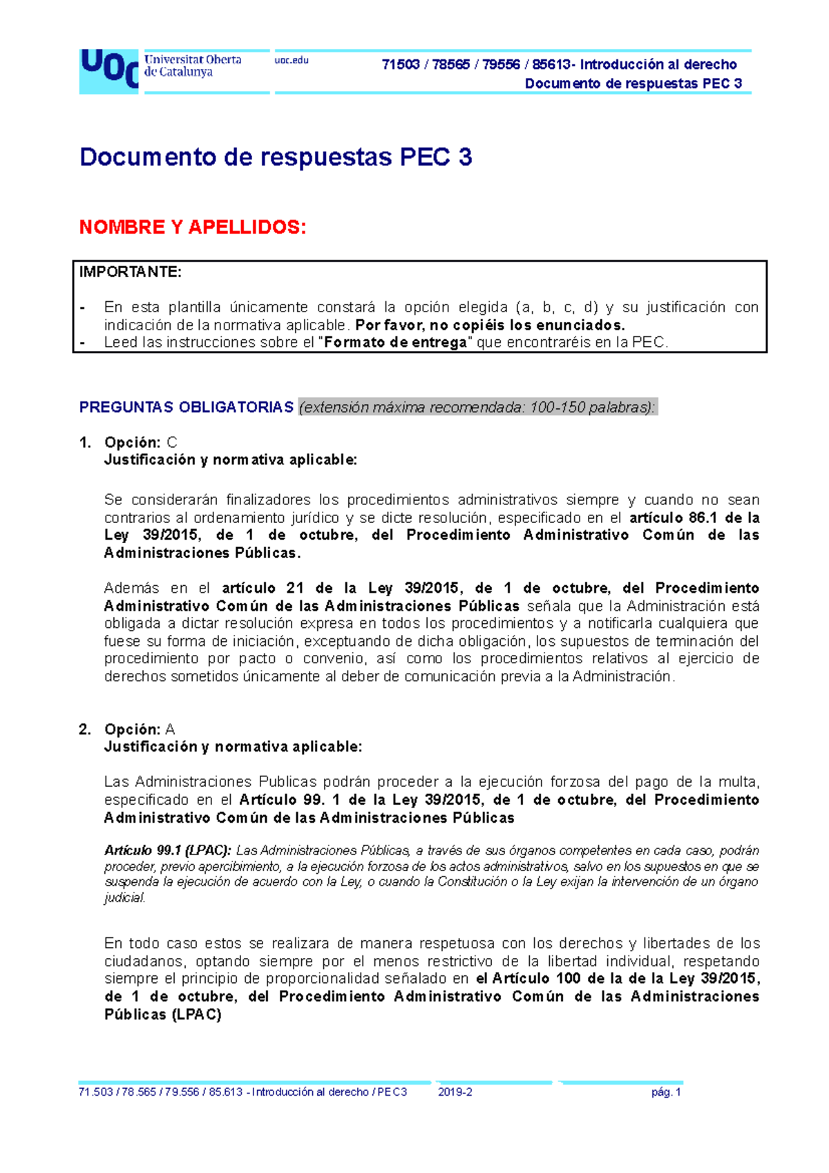 solucion PEC3 2019-2 - Documento de respuestas PEC 3 Documento de respuestas PEC 3 NOMBRE Y ...