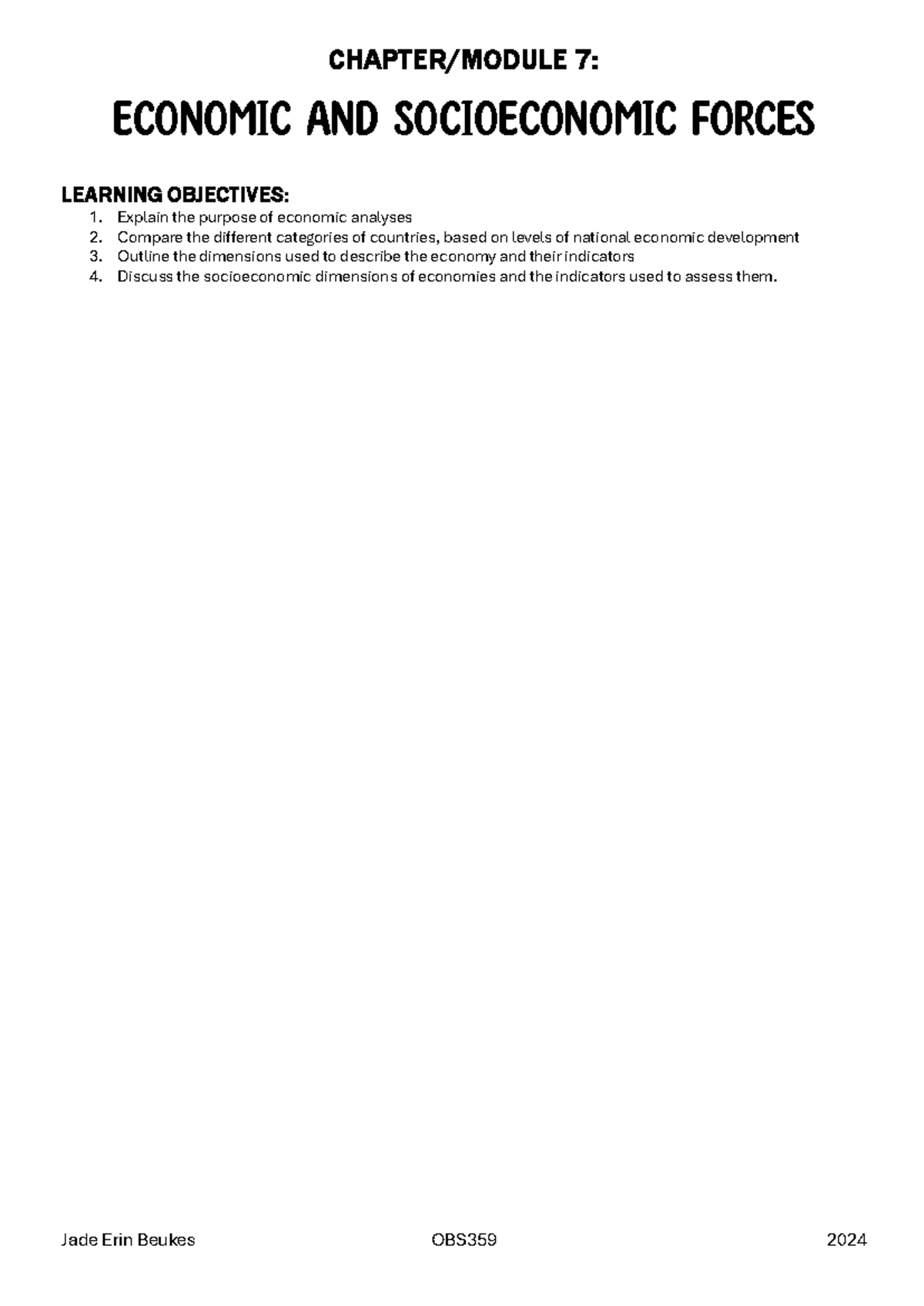 Unit 3- Chapter 7 - not applicable - CHAPTER/MODULE 7: ECONOMIC AND SOCIOECONOMIC FORCES ...