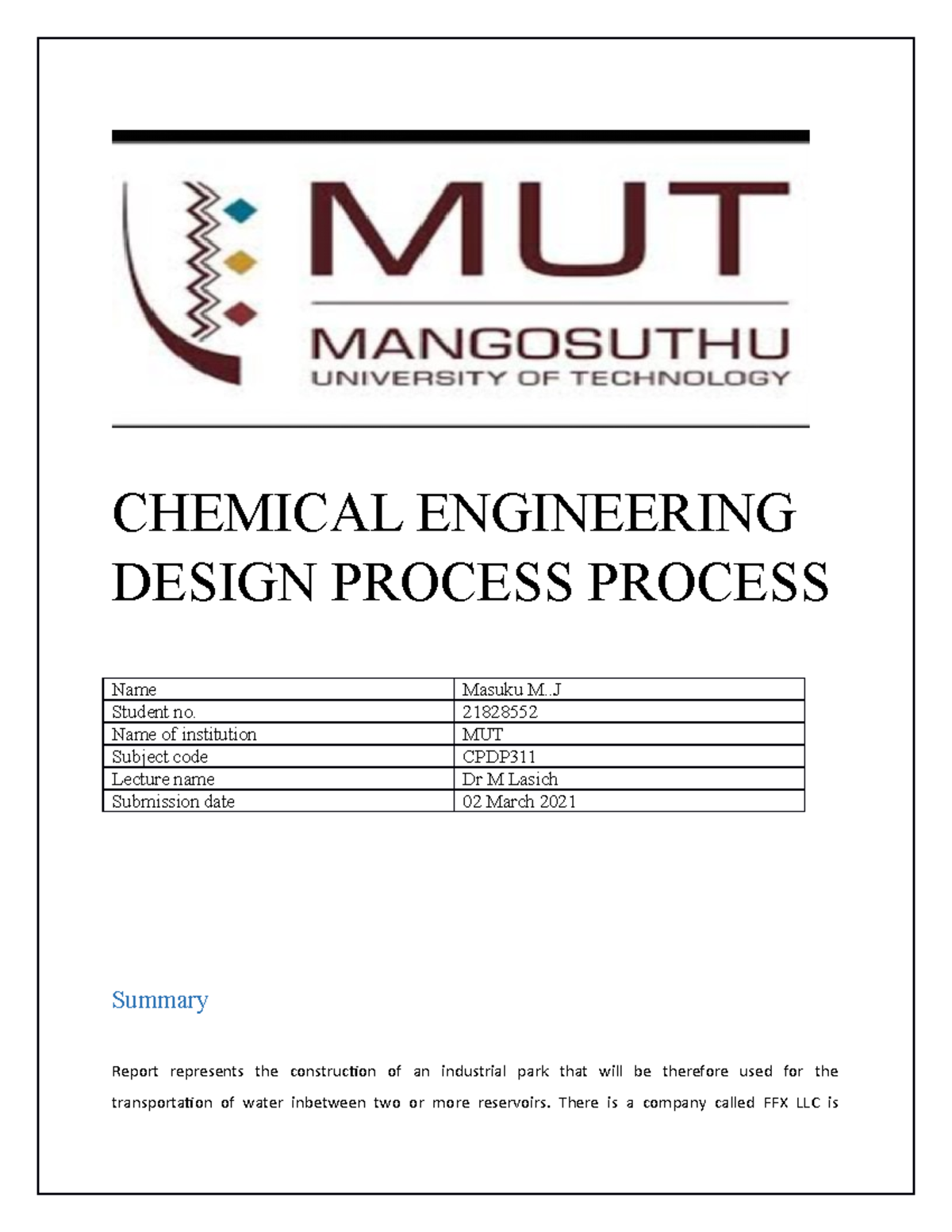 Chemical Engineering Design Process Process - CHEMICAL ENGINEERING ...