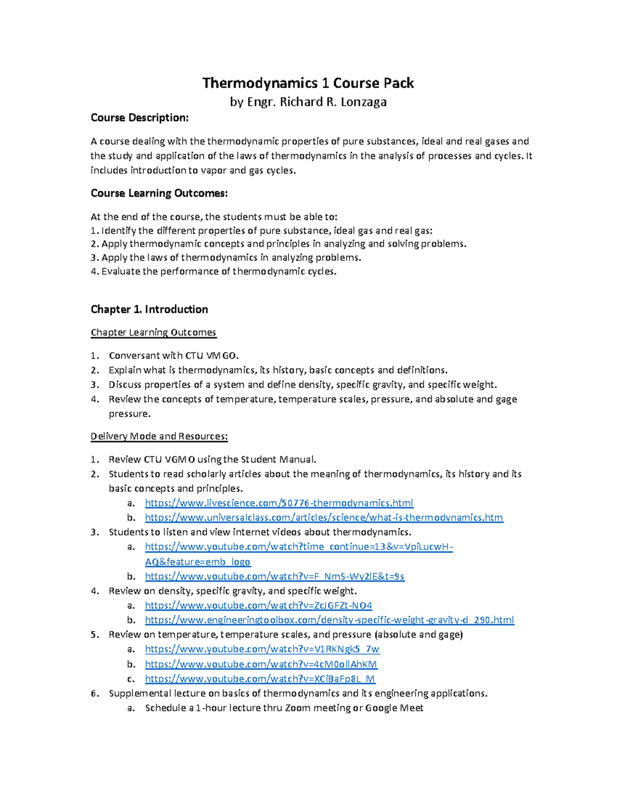 02. Thermodynamics 1 - Course Pack - Thermodynamics 1 Course Pack by ...