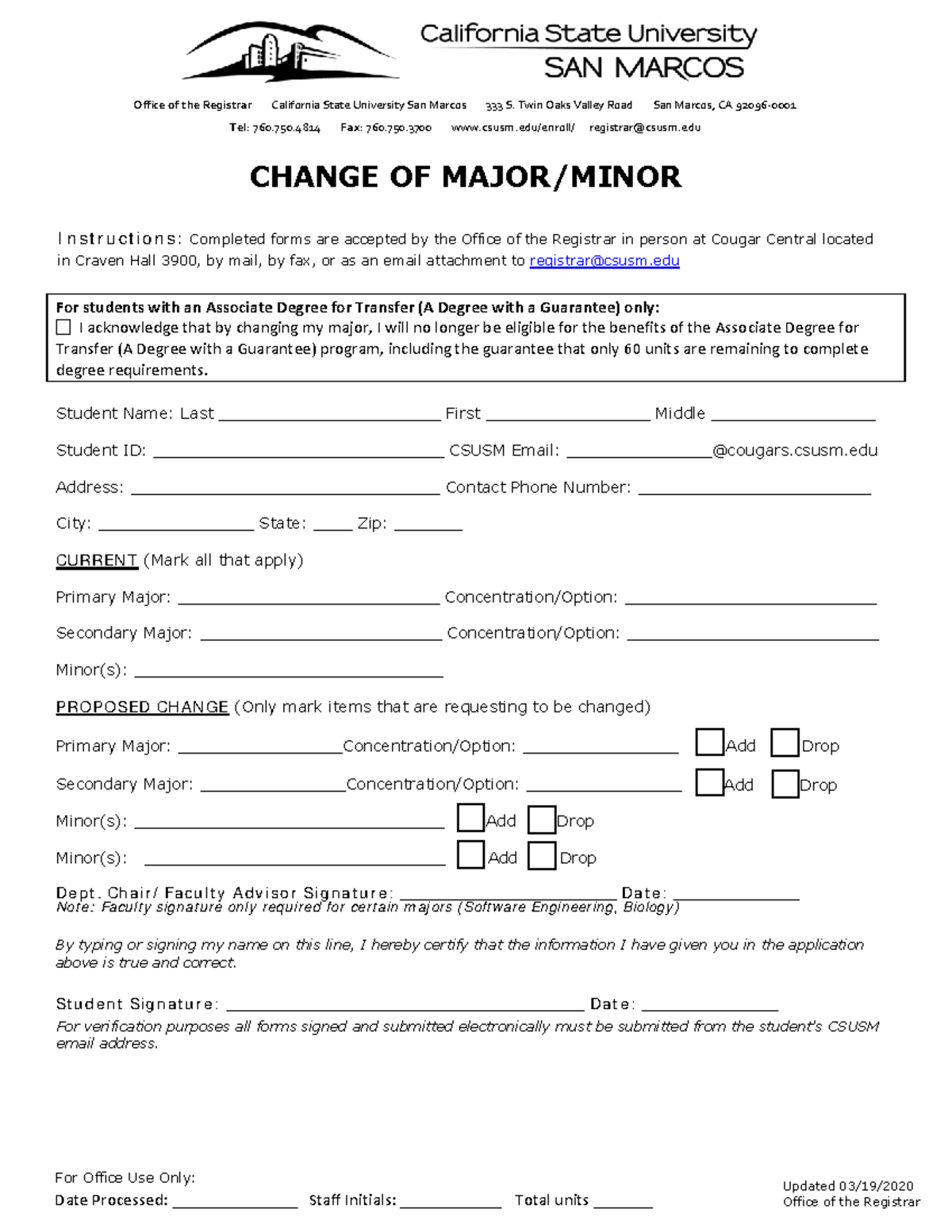 Changeofmajorminor 2021 - Date Processed: _______________ Staff ...