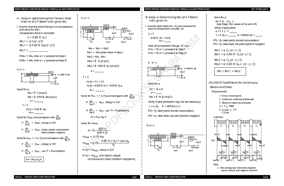 RC notes 9-16 - ACI/NSCP Coefficients for Continuous Requirements ...