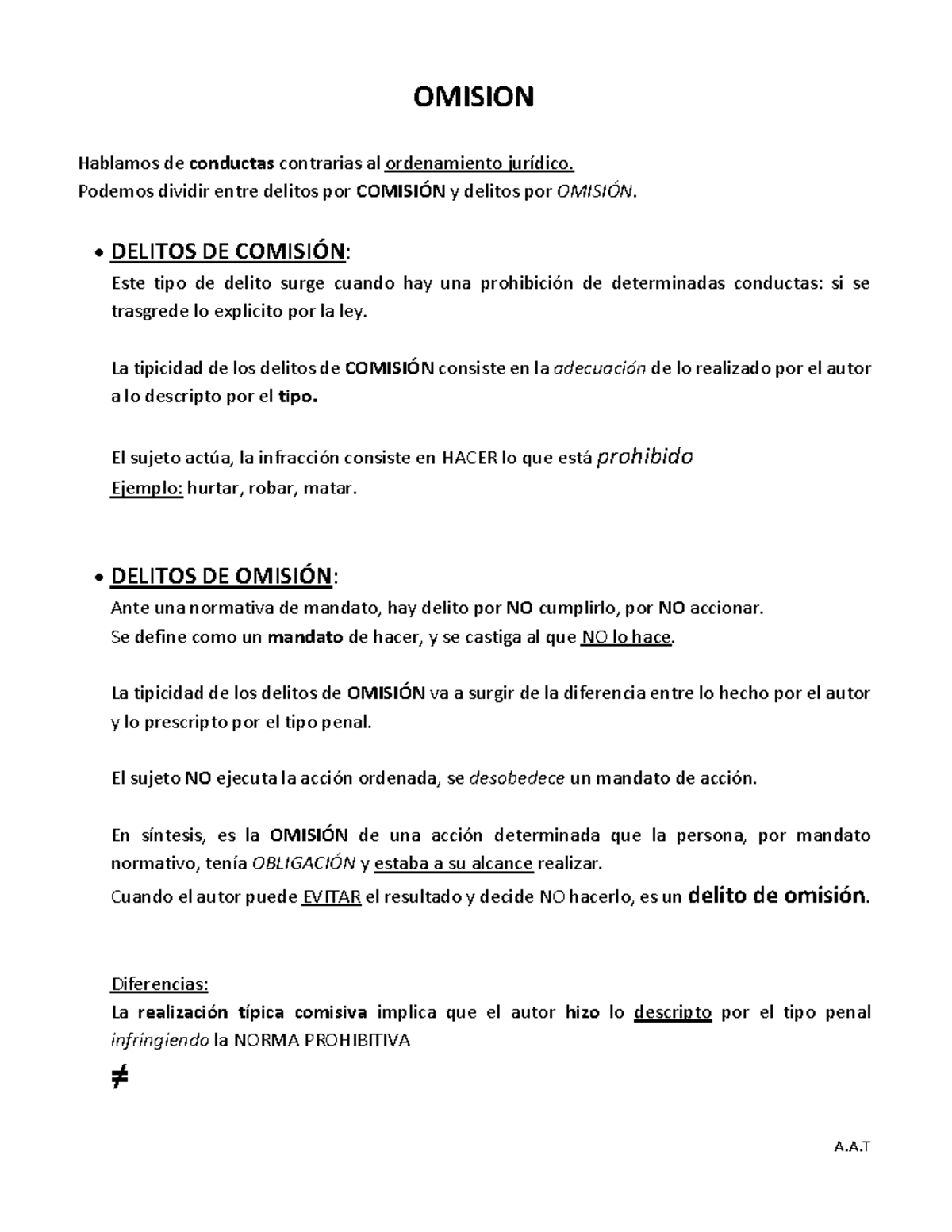 Delitos de Omision - Resumen Cátedra Gayol - OMISION Hablamos de ...