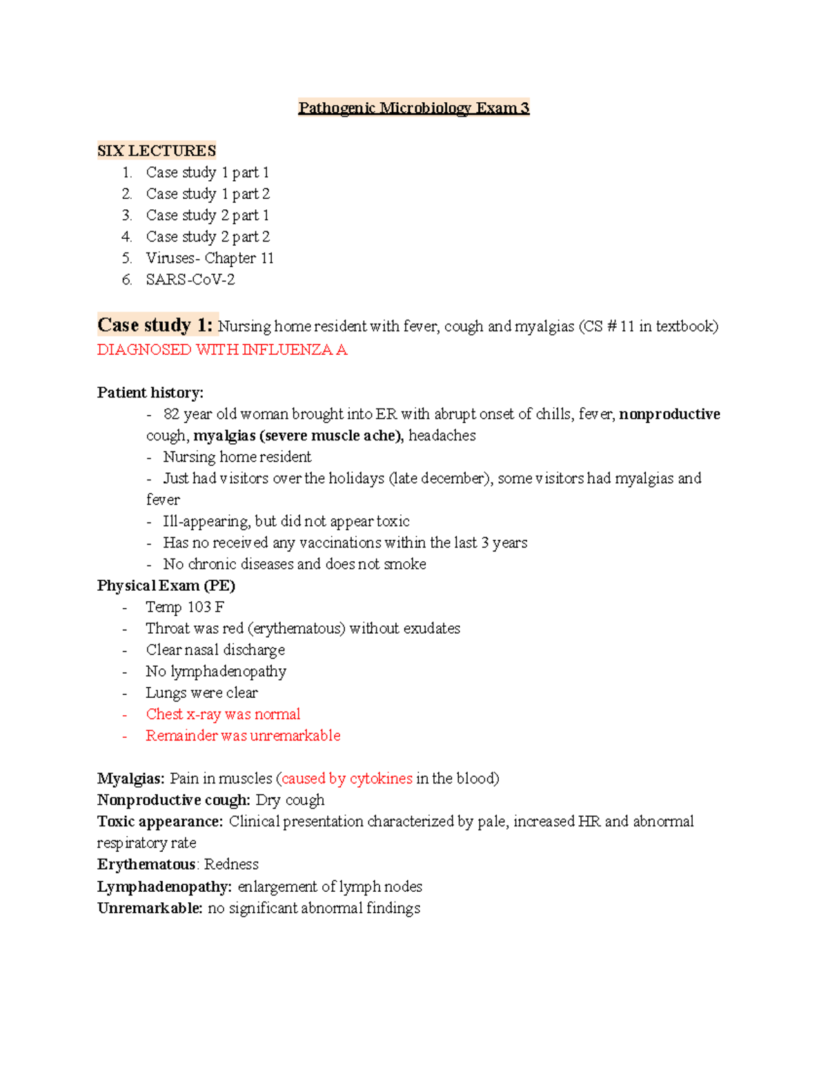 Patho Exam 3 - Pathogenic Microbiology Exam 3 SIX LECTURES 1. Case study 1 part 1 2. Case study ...